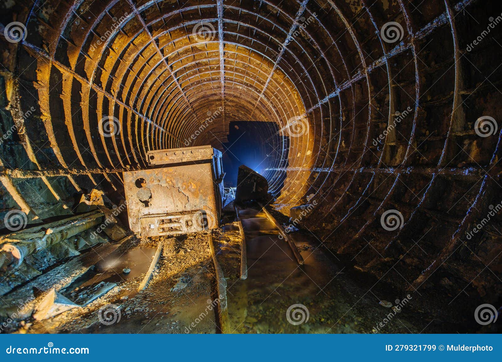 Old Abandoned Subway Tunnel with Rusty Trolley Stock Image - Image of ...