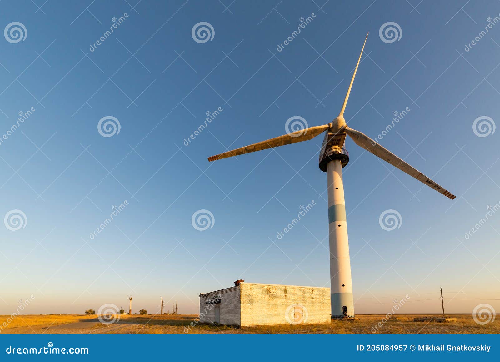 Old Abandoned Wind Turbines In The Desert Landscape Stock Photo ...