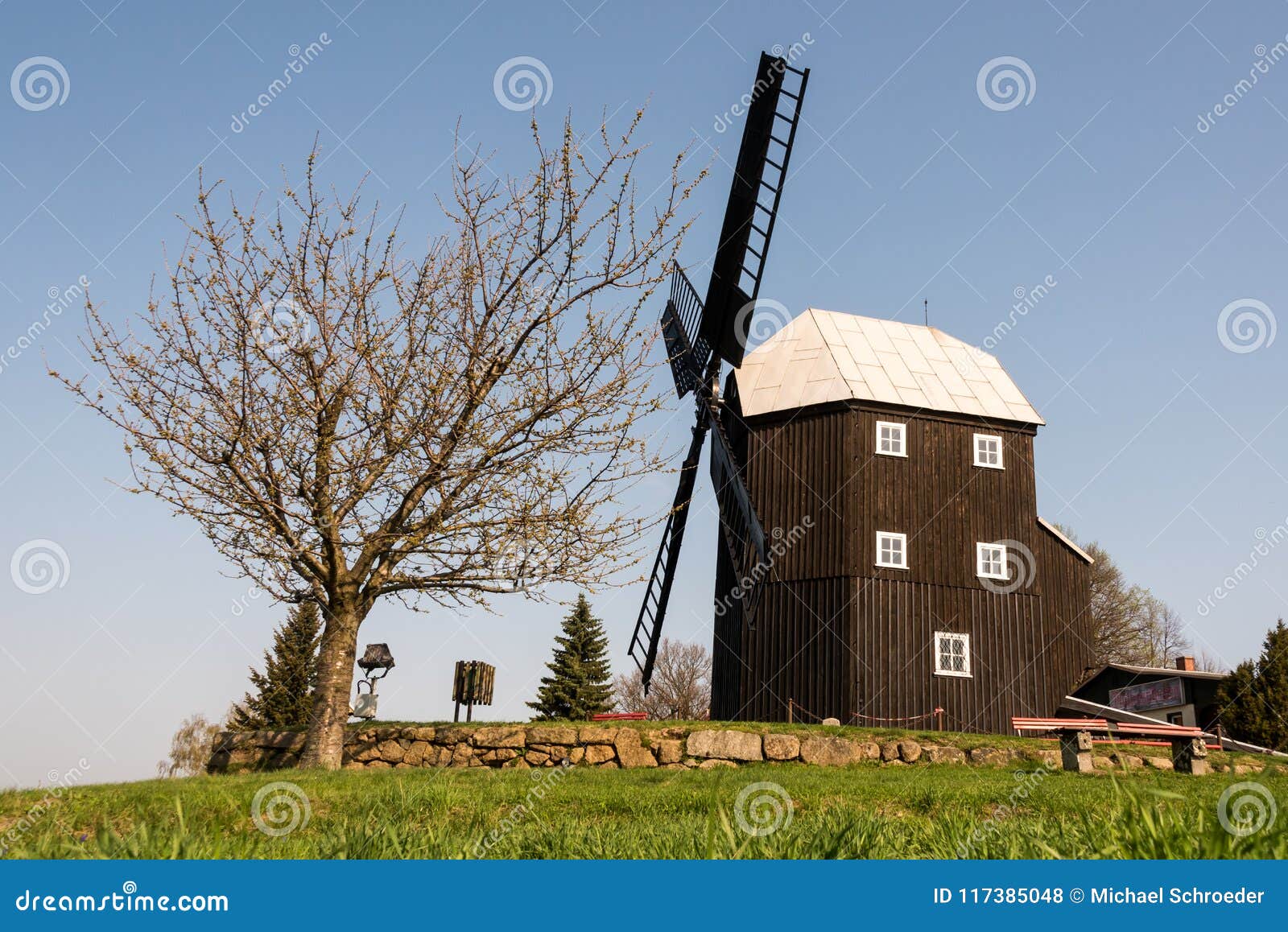 Old acient Post mill stock photo. Image of settlement - 117385048