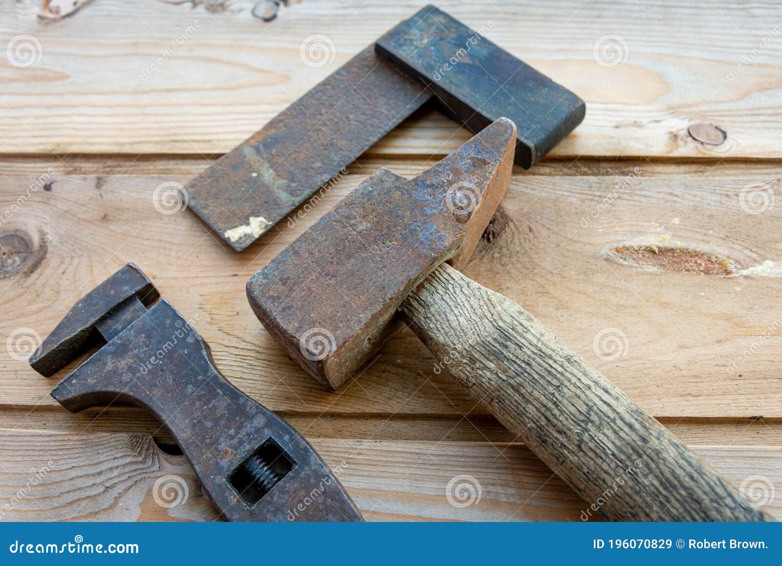 Old Adjustable Spanner with Hammer and Set Square ,vintage Tools ...
