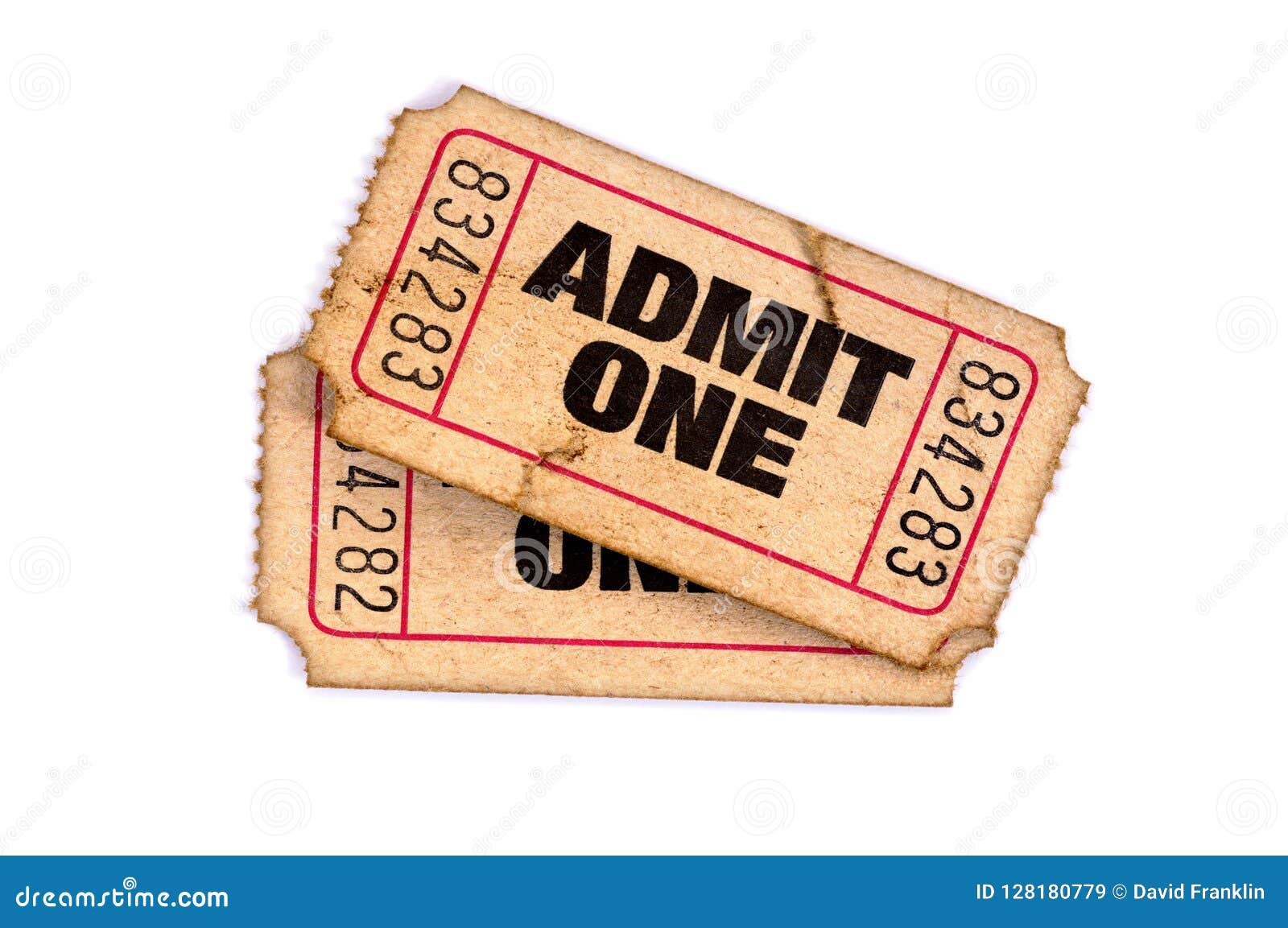 Old Admit One Torn Used Tickets Isolated White Background Stock Image ...
