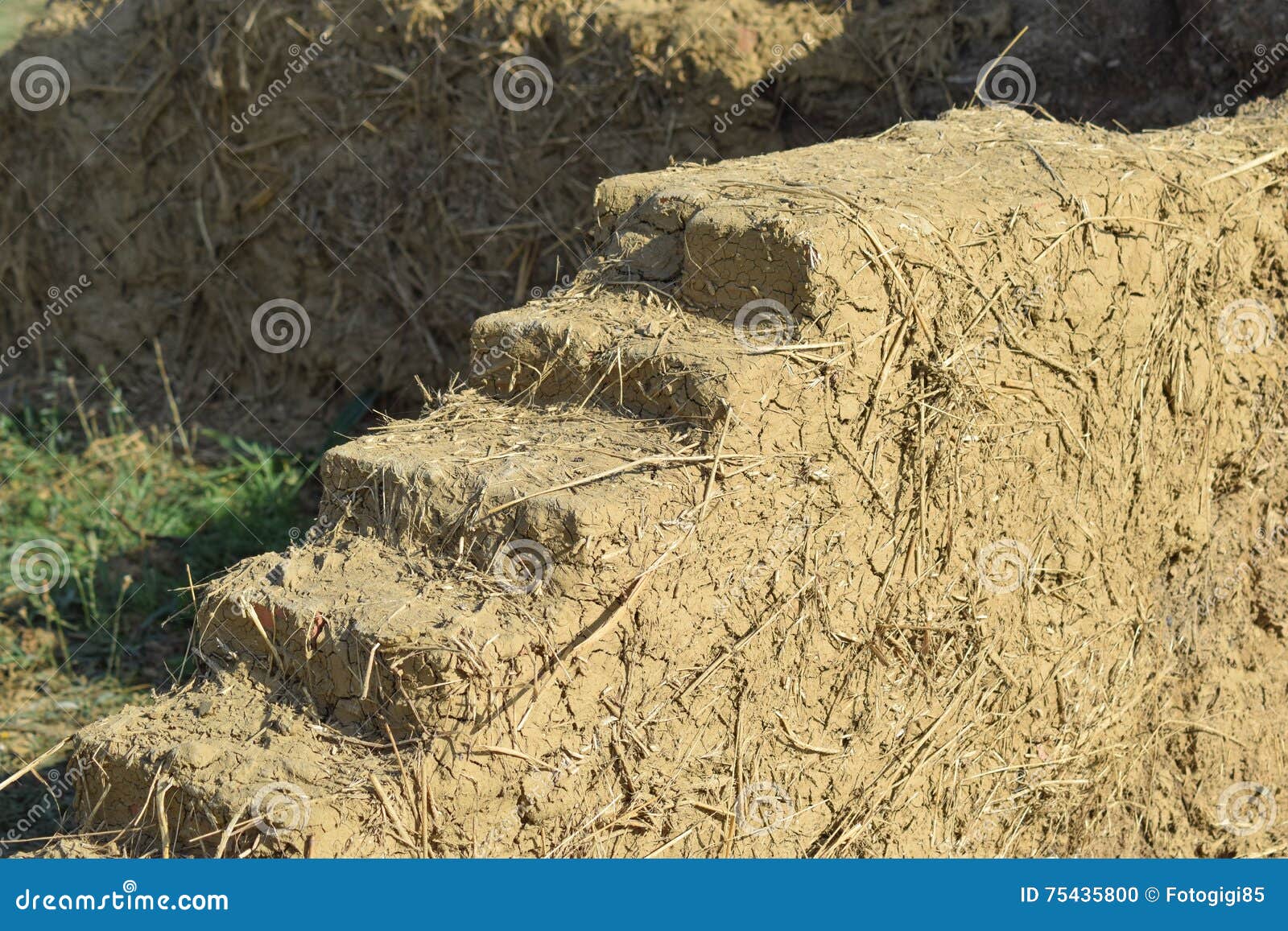 Old Adobe Wall Closeup in Sunny Day Stock Photo - Image of dried ...
