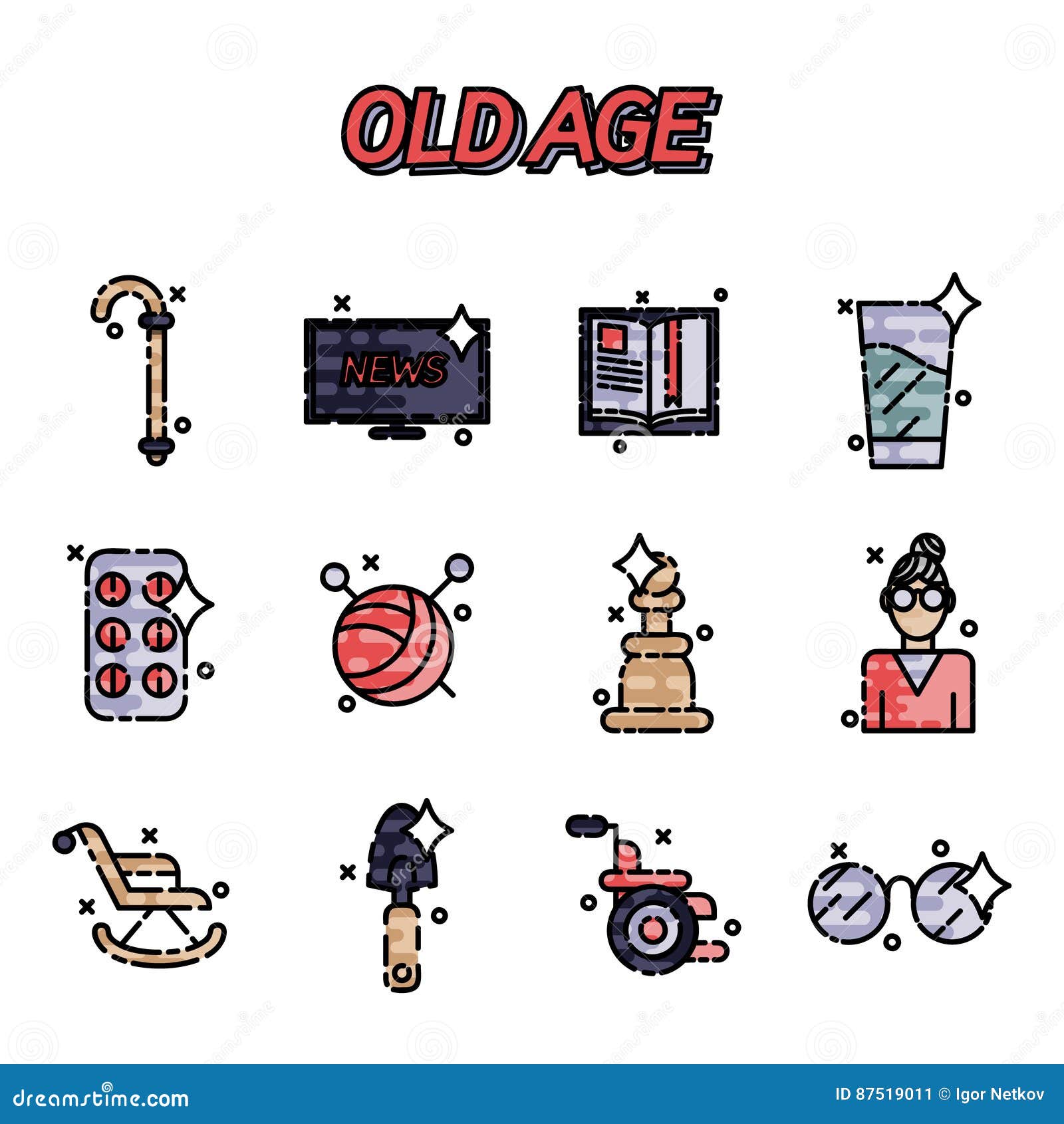 Old age flat concept icons stock vector. Illustration of flat - 87519011