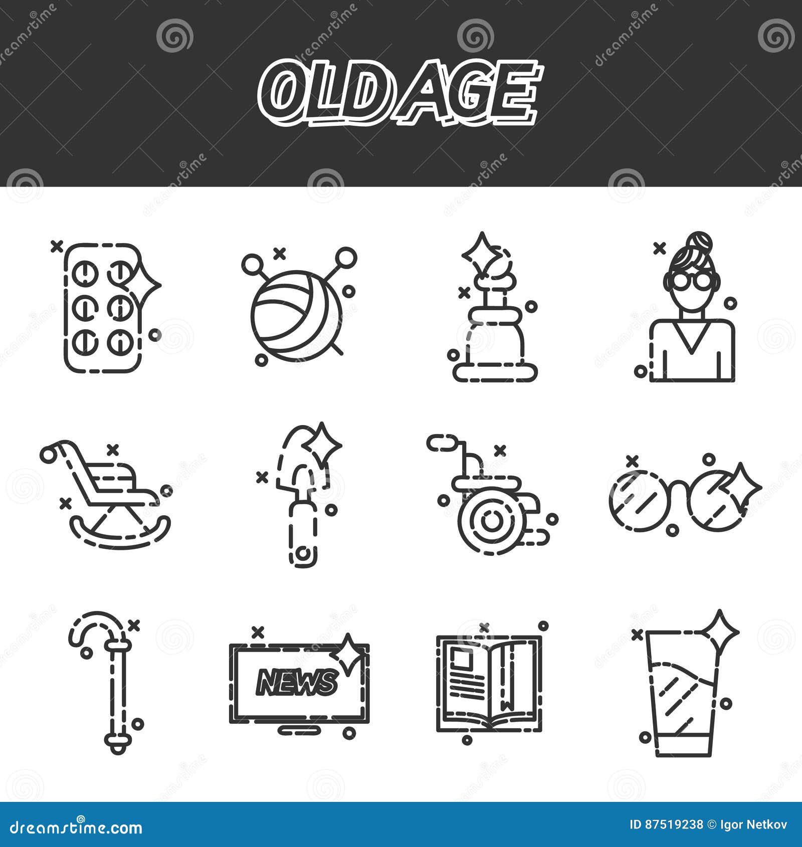 Old age flat concept icons stock vector. Illustration of life - 87519238