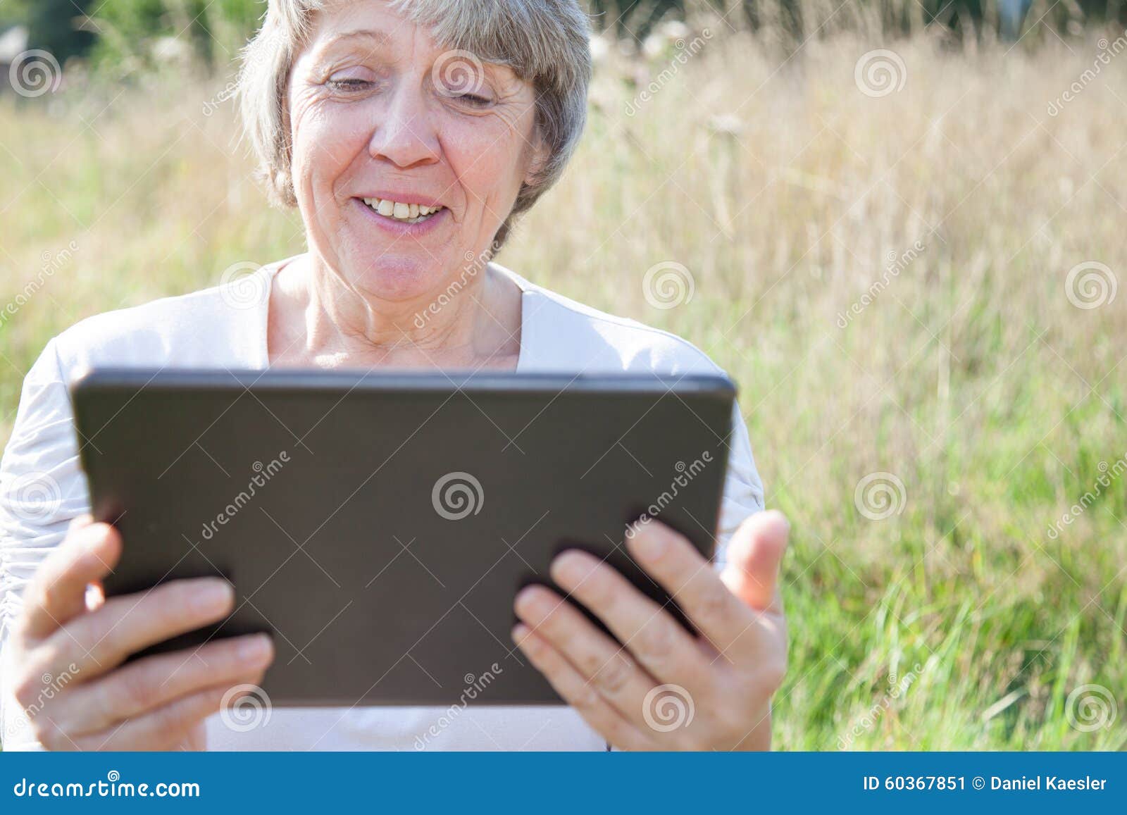 Old Age Woman Using Tablet Device Stock Image - Image of retirement ...