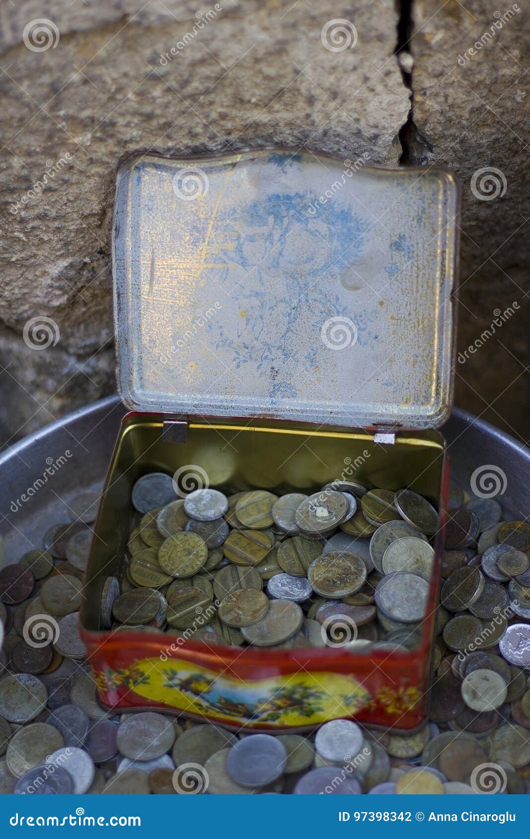 Old Aged Coins in the Metal Box Stock Photo - Image of open, protection ...