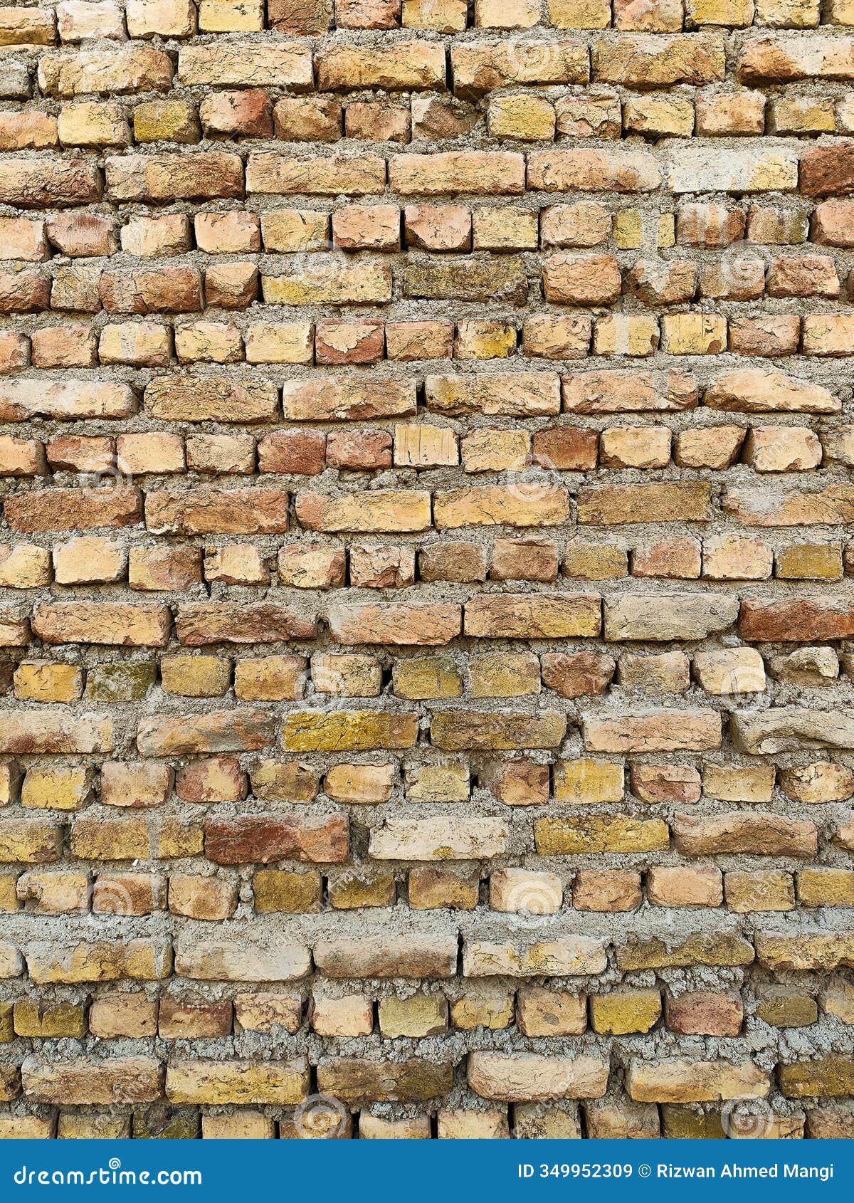 An Old, Aged, Gritty Wall with Red and Yellow Bricks with a Smooth ...