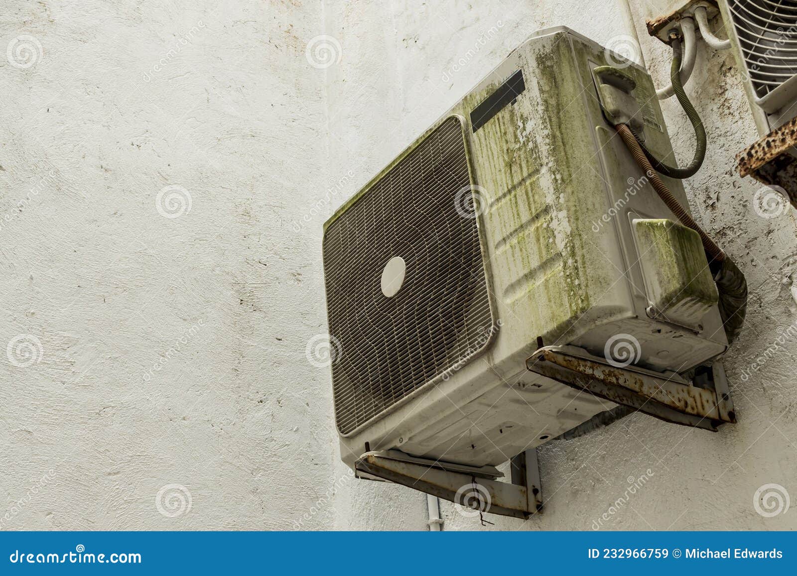 Weathered Refrigerant Duct And Wires Of Rusty Condensing Unit Royalty ...