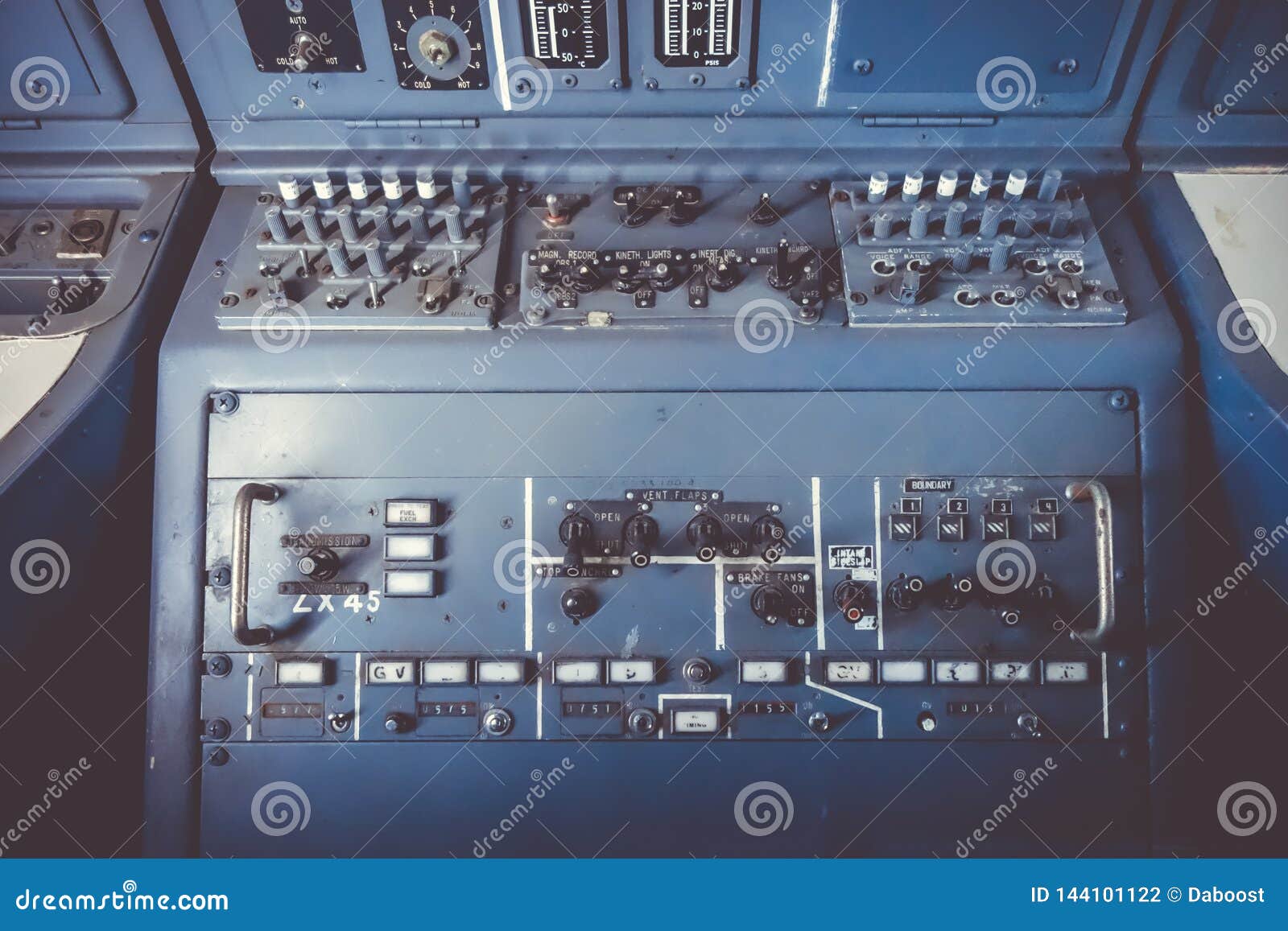 Old Airplane Control Panel in Cockpit Stock Photo - Image of compass ...