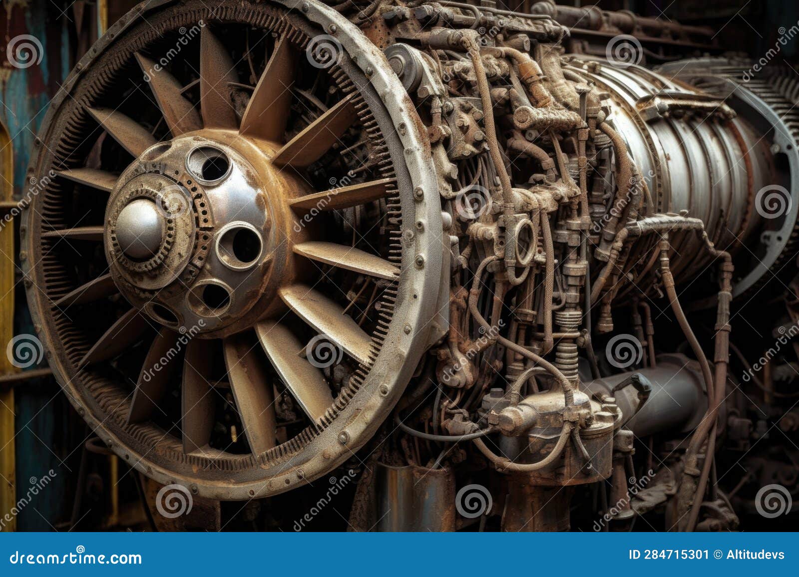 Old Airplane Engine with Exposed Mechanical Parts Stock Illustration ...