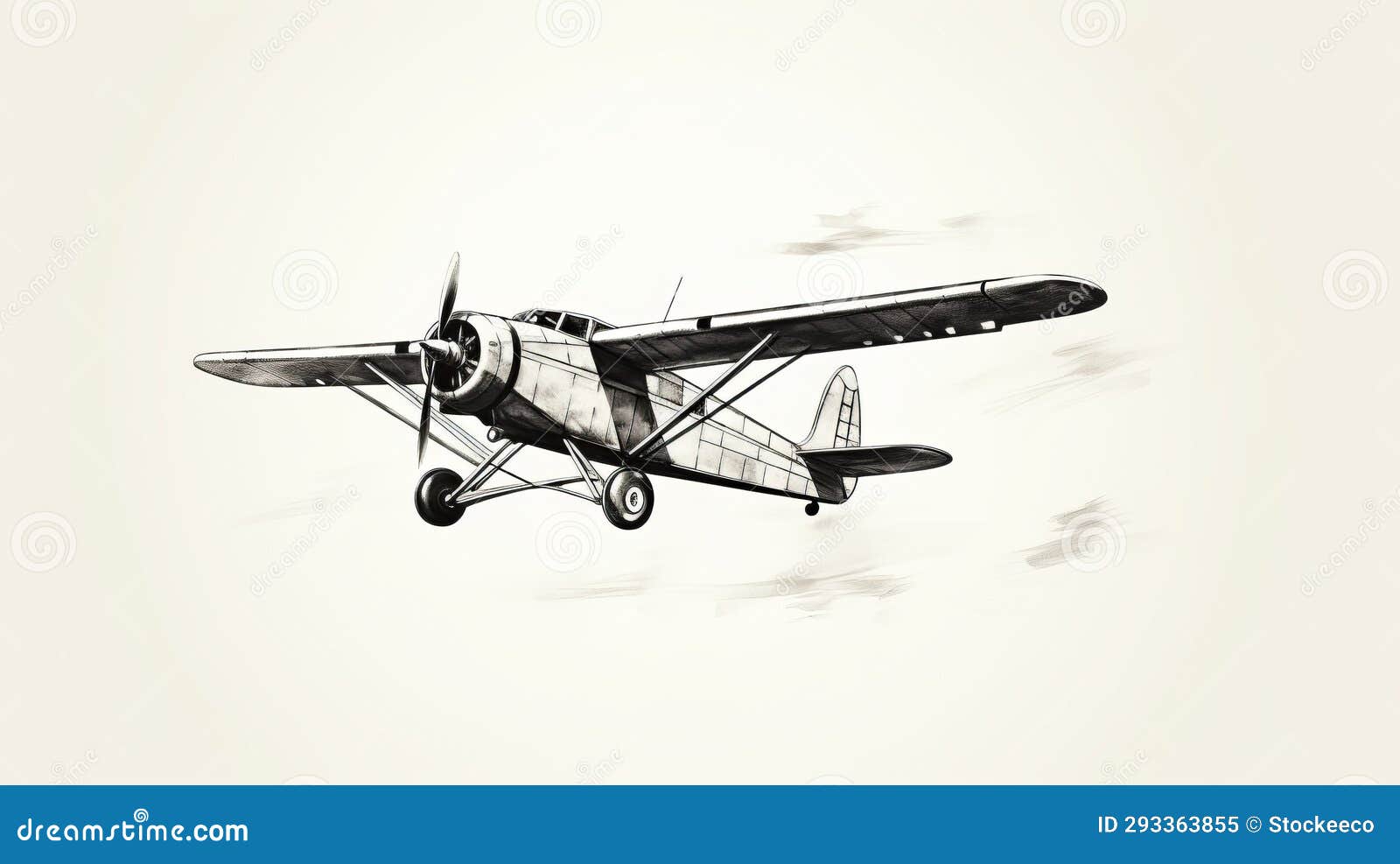 Vintage Plane Drawing Vector Illustration in Ink Etching Style Stock ...