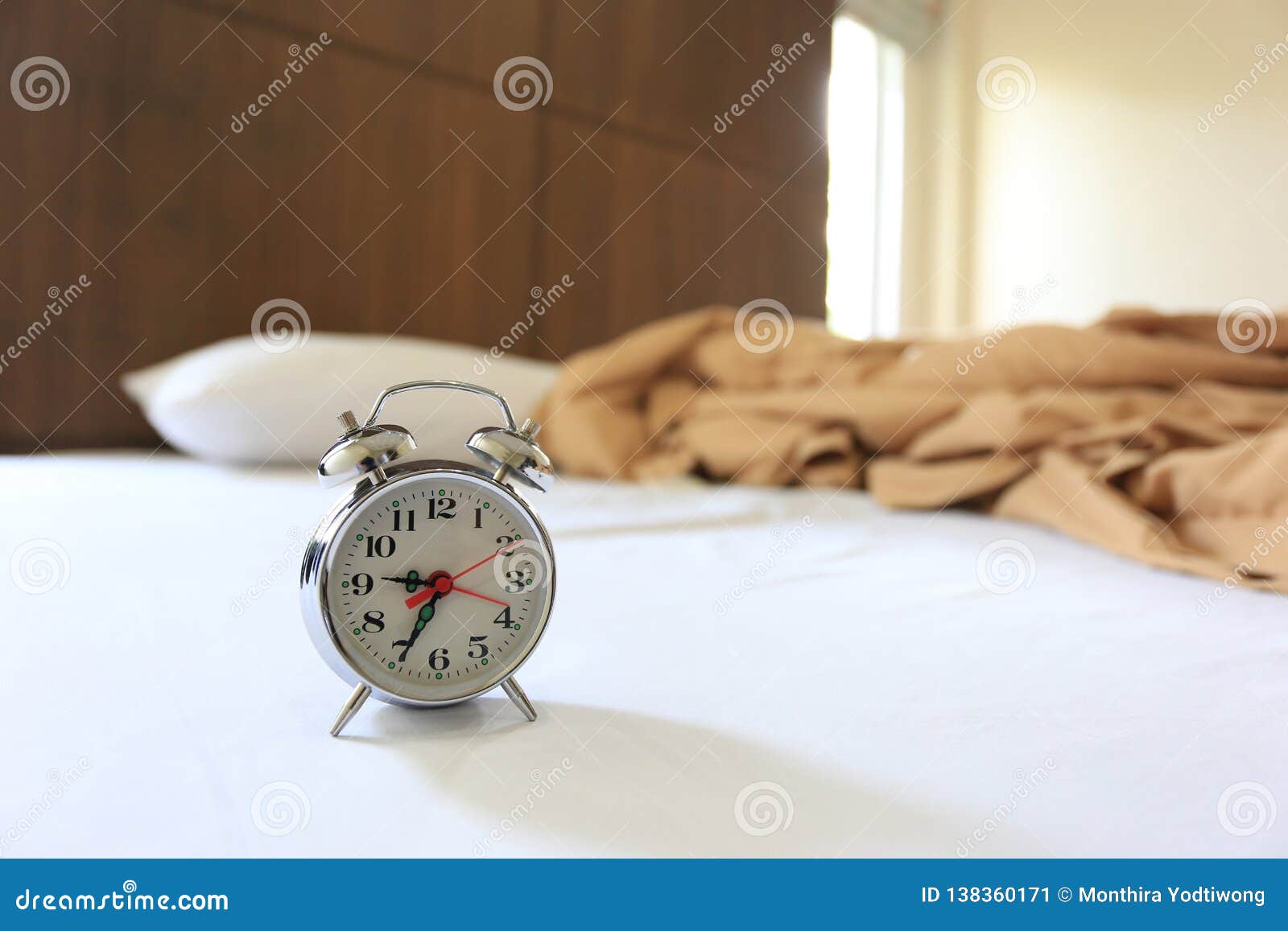 Old Alarm Clock on Bed in Bedroom Stock Image - Image of design ...