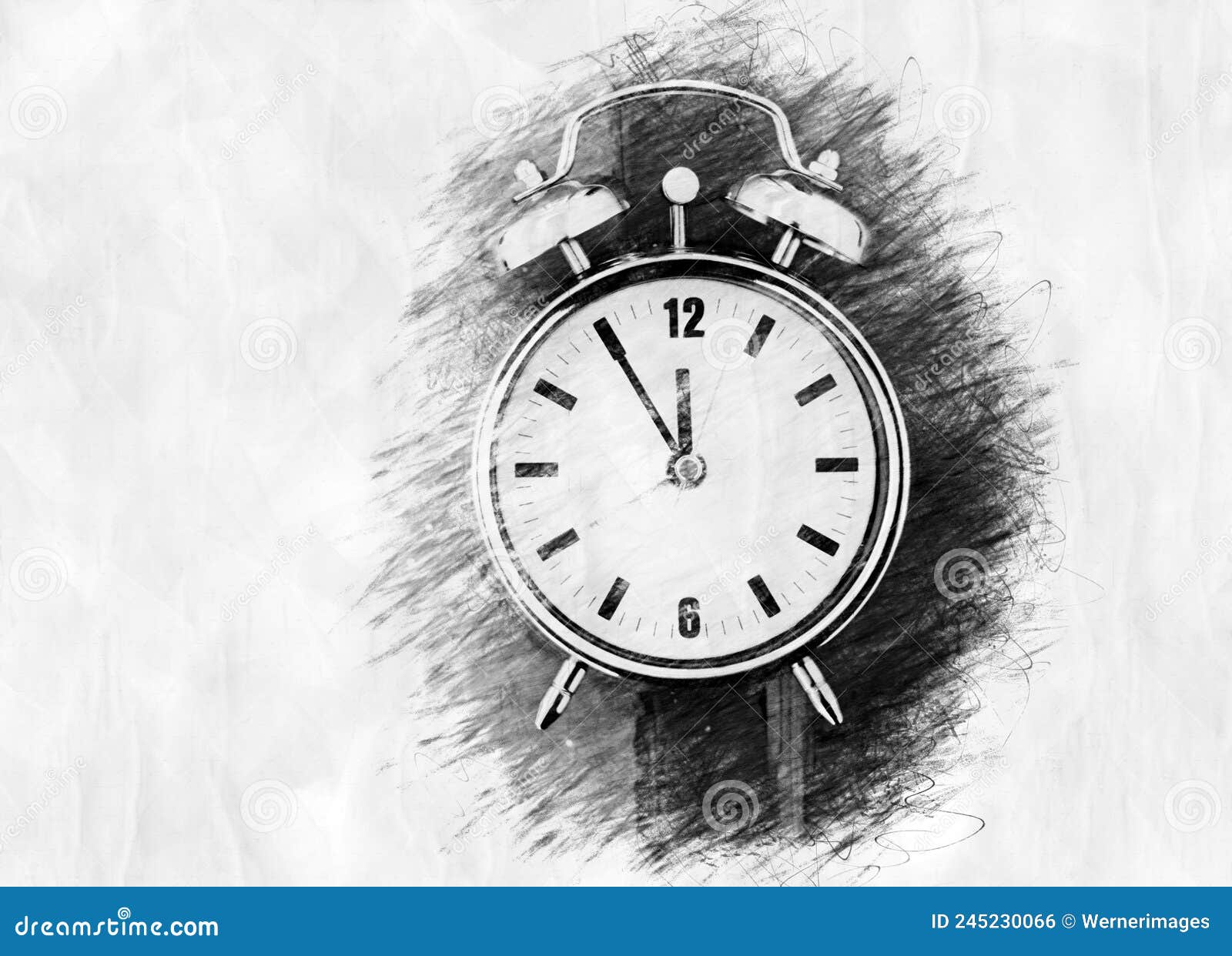 Old Alarm Clock in Pencil Drawing Style Stock Photo - Image of black ...