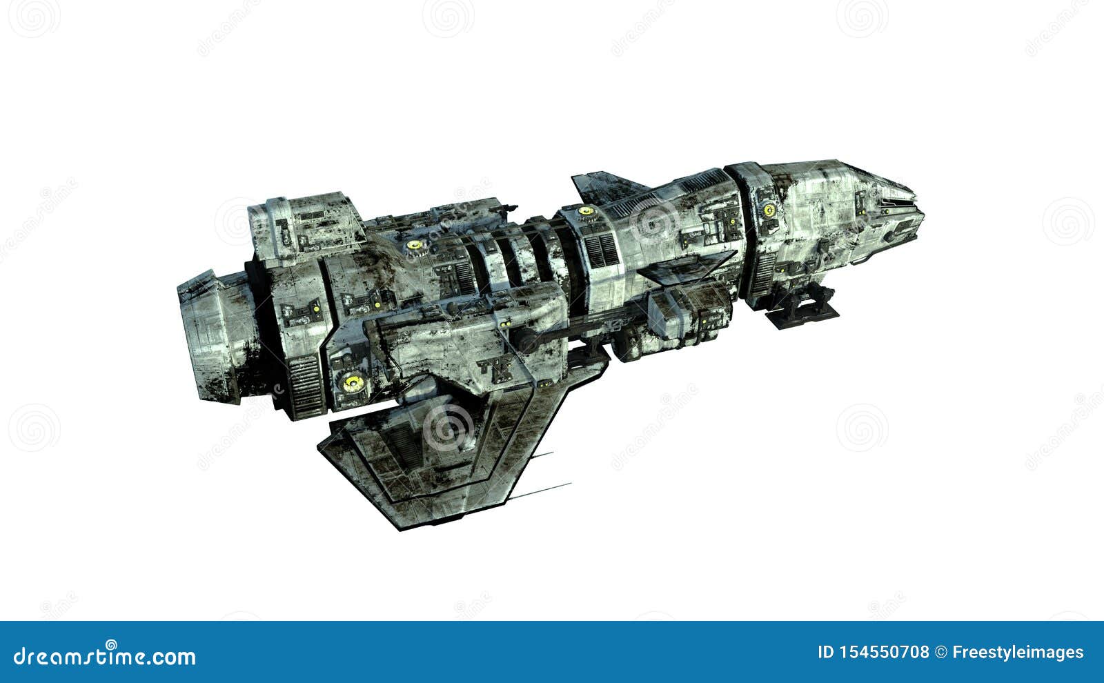 Old Alien Spaceship, UFO Spacecraft in Flight Isolated on White ...