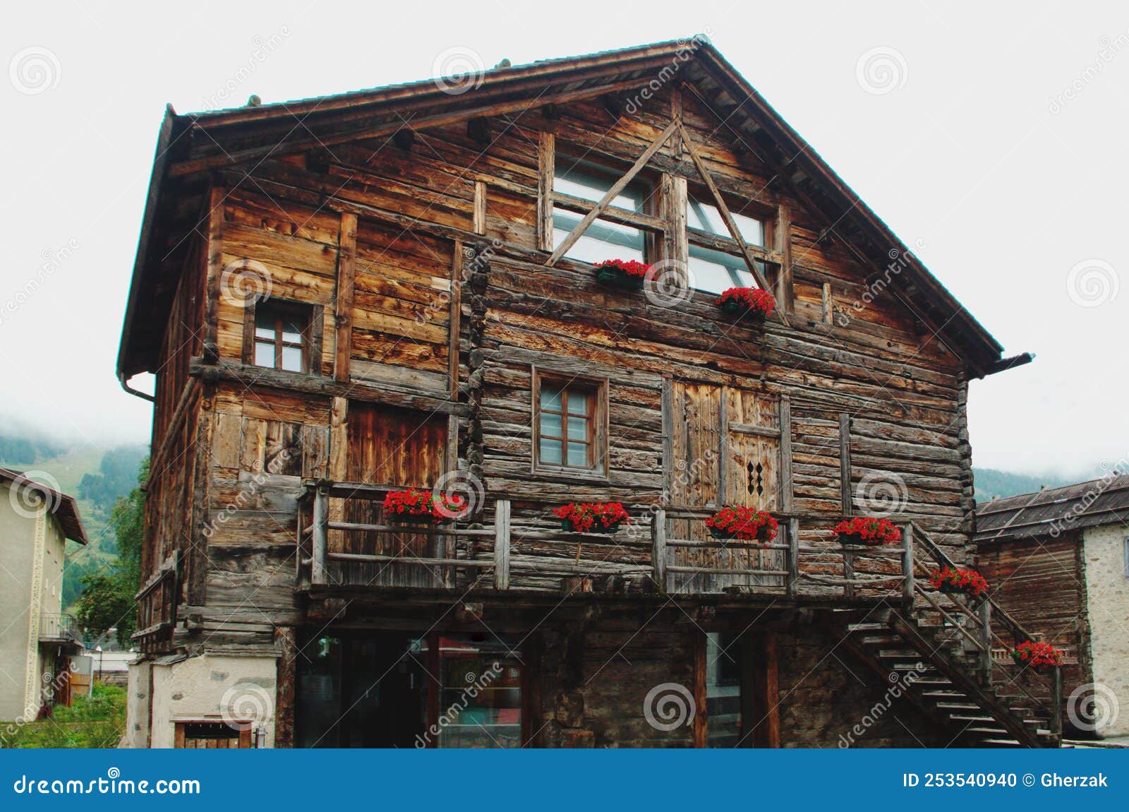 Old alpine cottage stock photo. Image of neighbourhood - 253540940