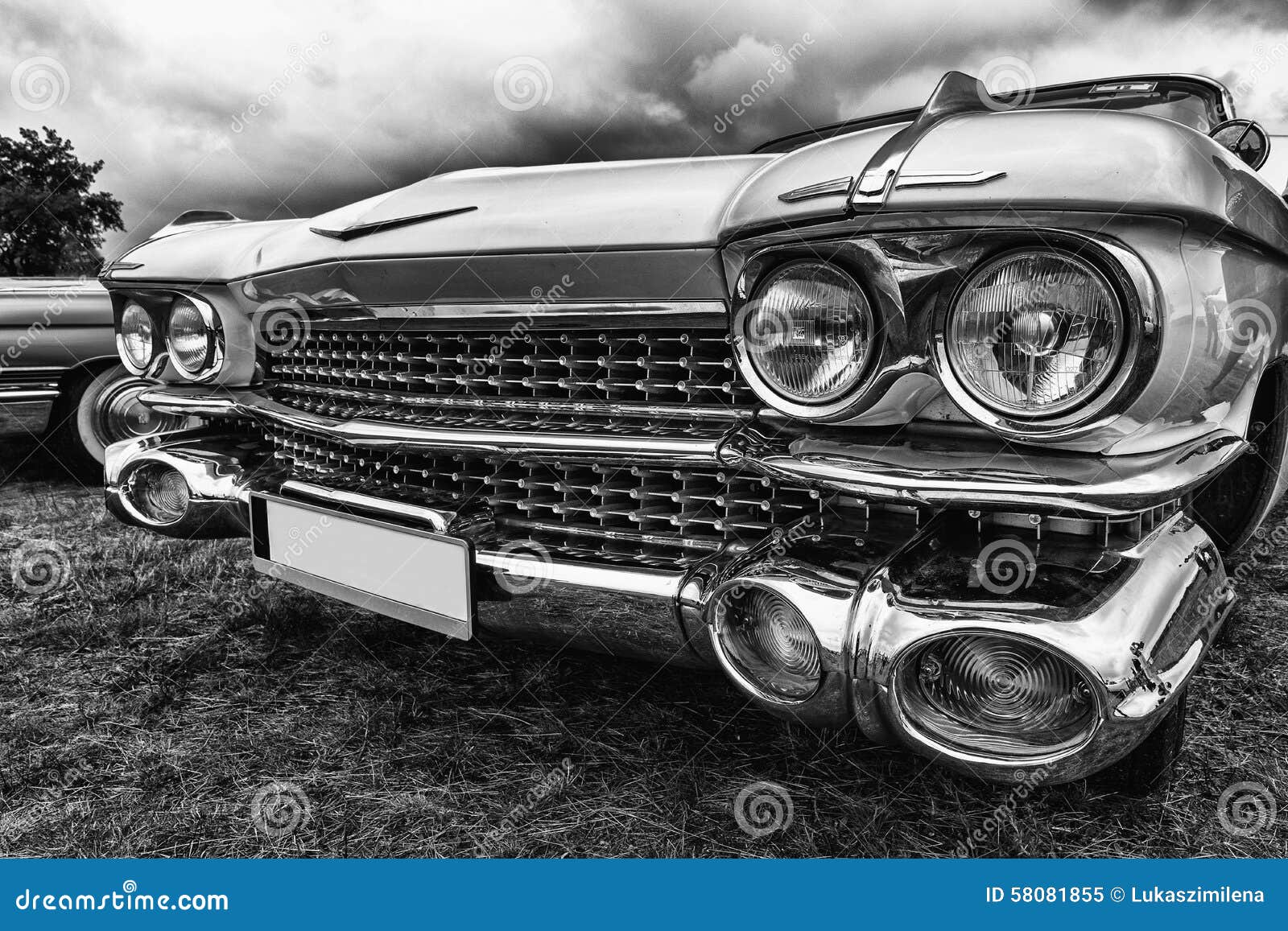 Old American Car in Black and White Style Stock Image - Image of chrome ...