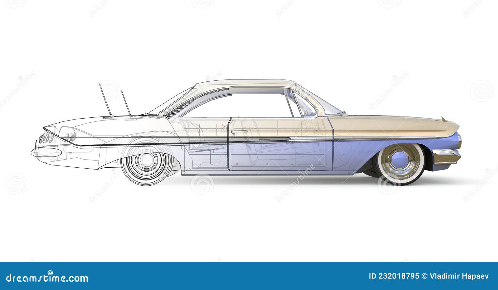 Old American Car Three-dimensional Computer Illustration, Combined with ...