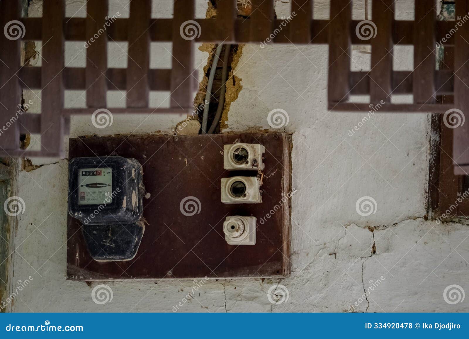 Old electricity meter stock photo. Image of window, wood - 334920478