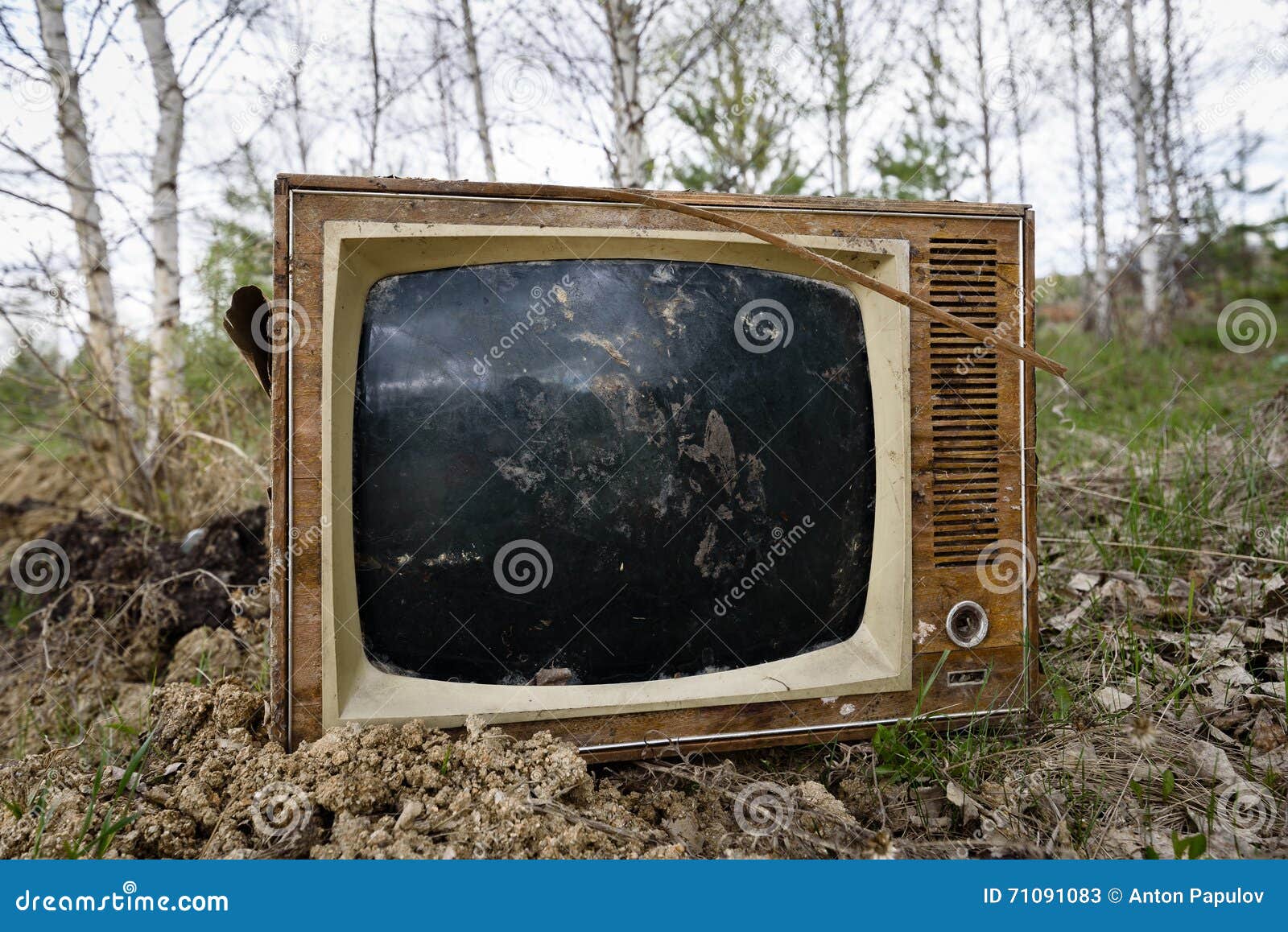 Old Analog Discarded Television Set in the Forest Stock Image - Image ...