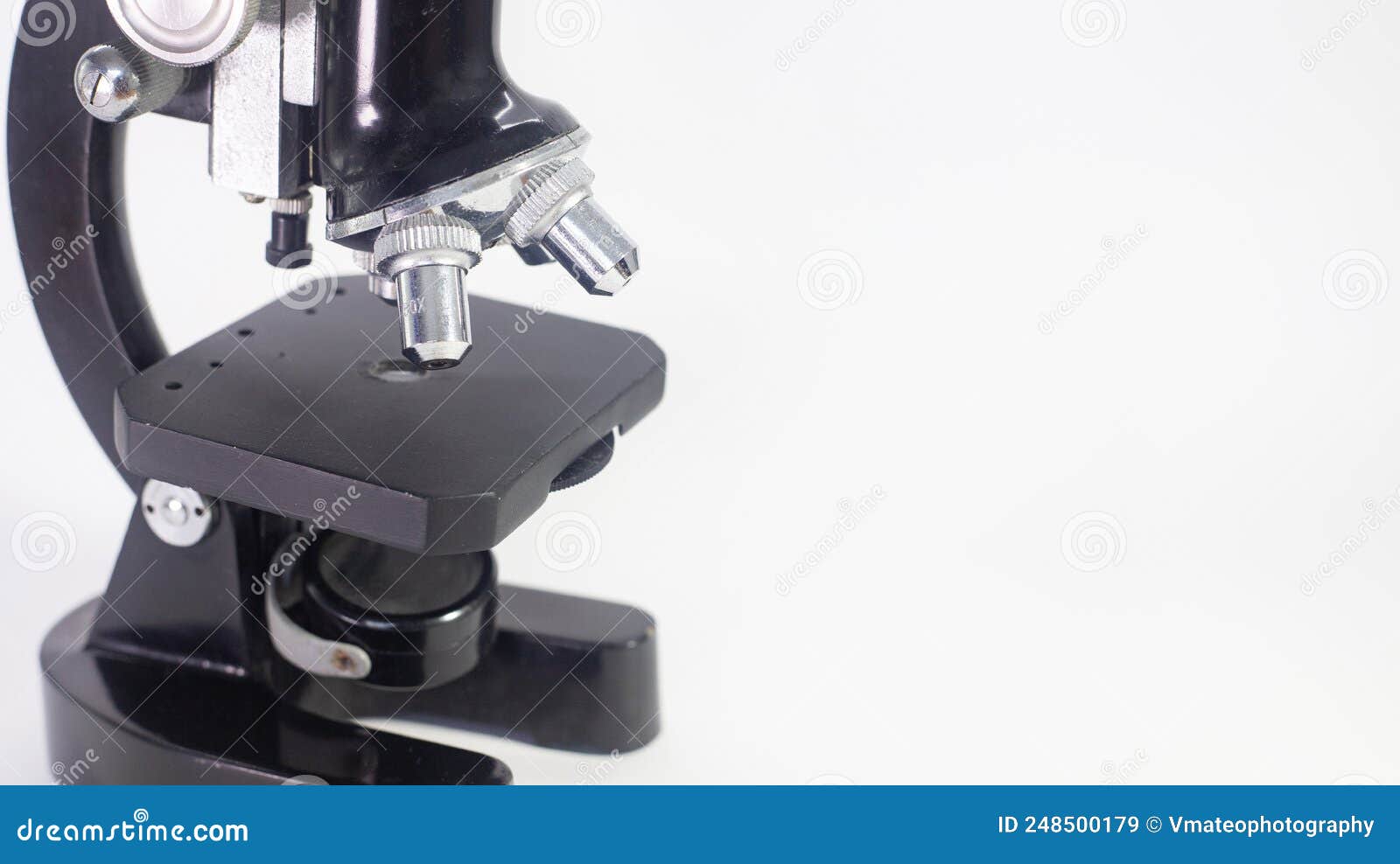 Old Analog Microscope, Mirror on White Background with Copy Space Stock ...