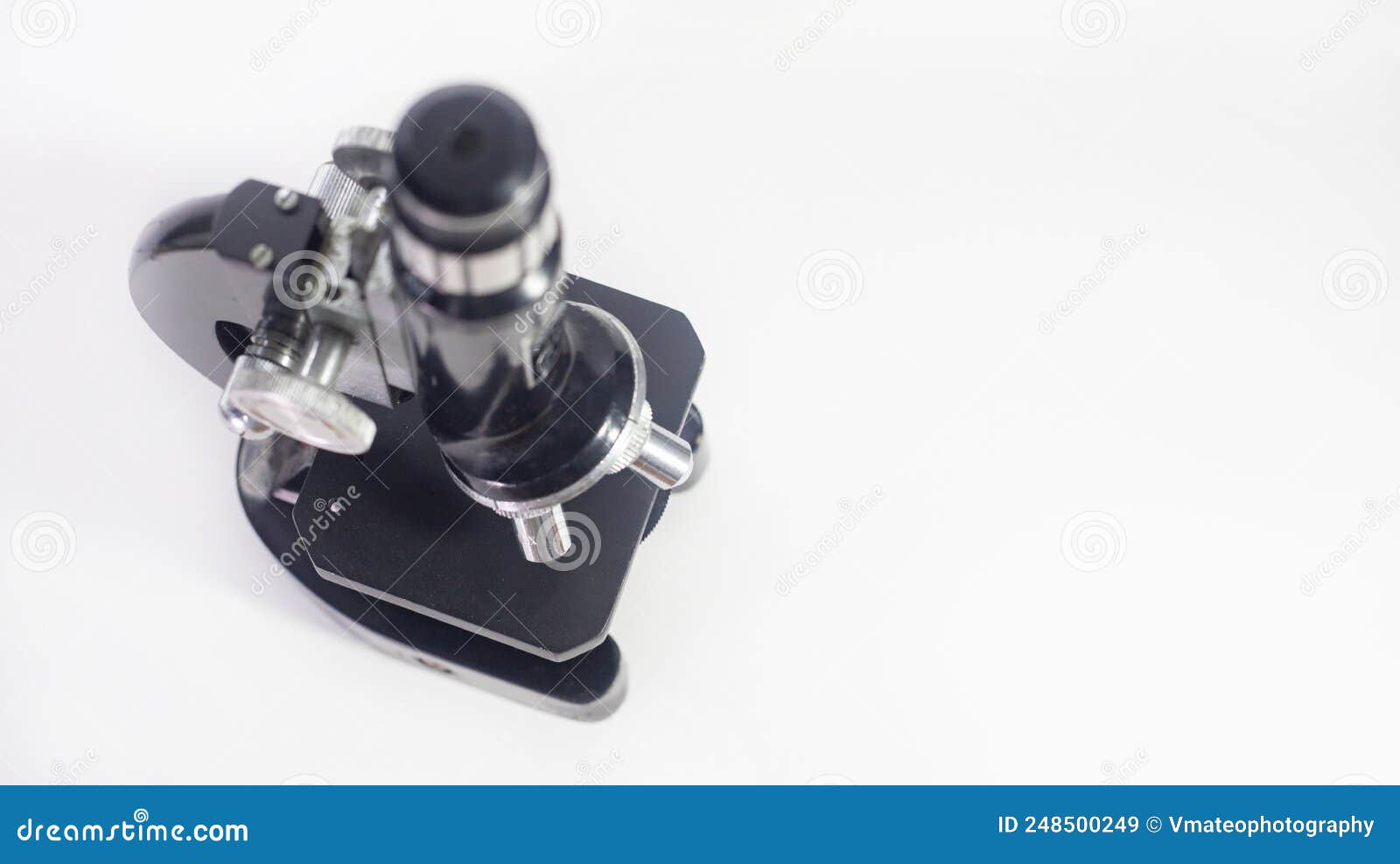 Old Analog Microscope, Mirror on White Background with Copy Space Stock ...