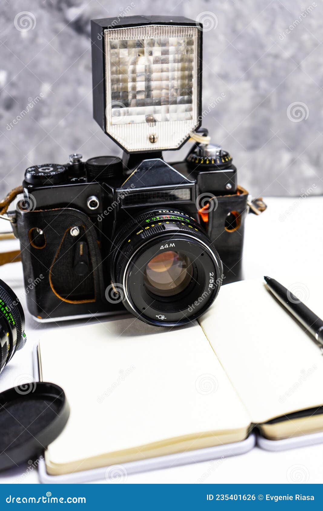 Old Analogue Camera and Notepad. a Clean Notebook with a Fountain Pen ...