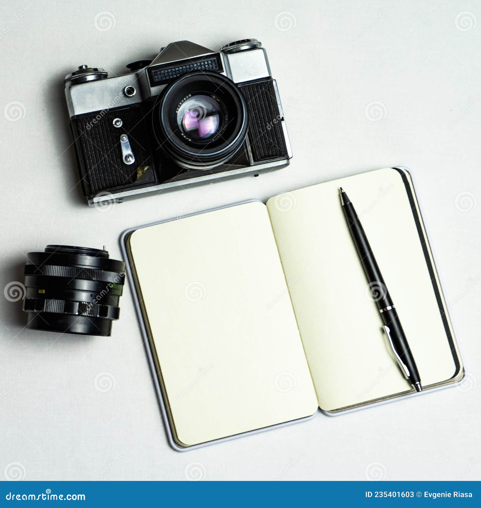 Old Analogue Camera and Notepad. a Clean Notebook with a Fountain Pen ...