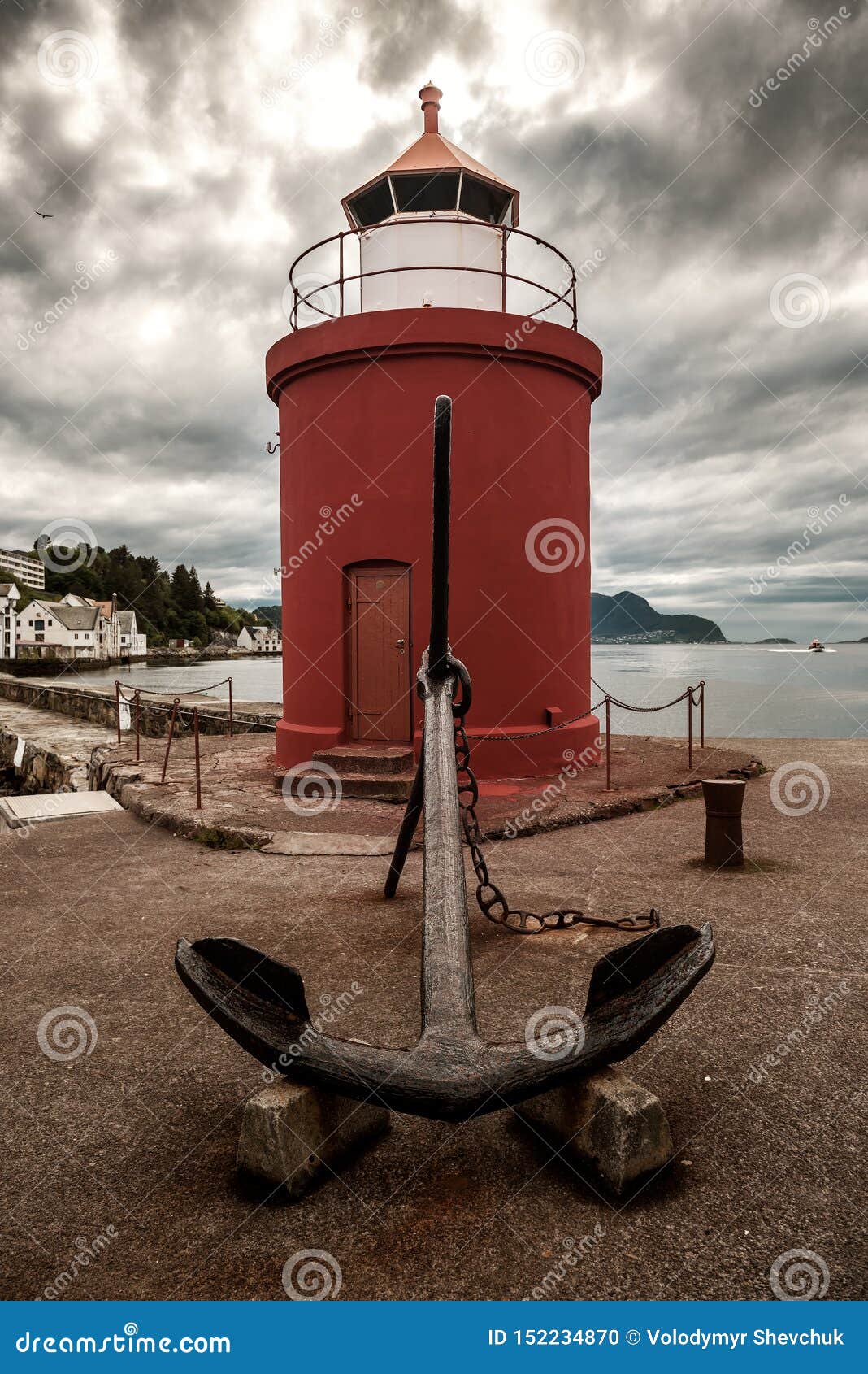 Old Anchor and Lighthouse in Alesund Stock Photo - Image of blue ...