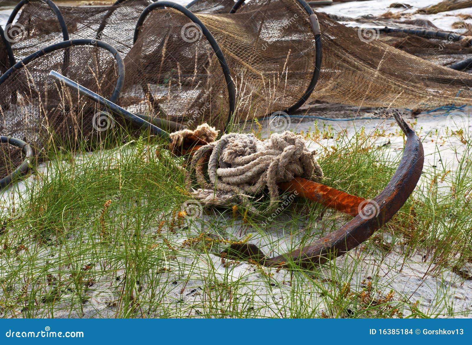 Old Anchor Qnd Fishing Nets Stock Photo - Image of anchor, baltic: 16385184
