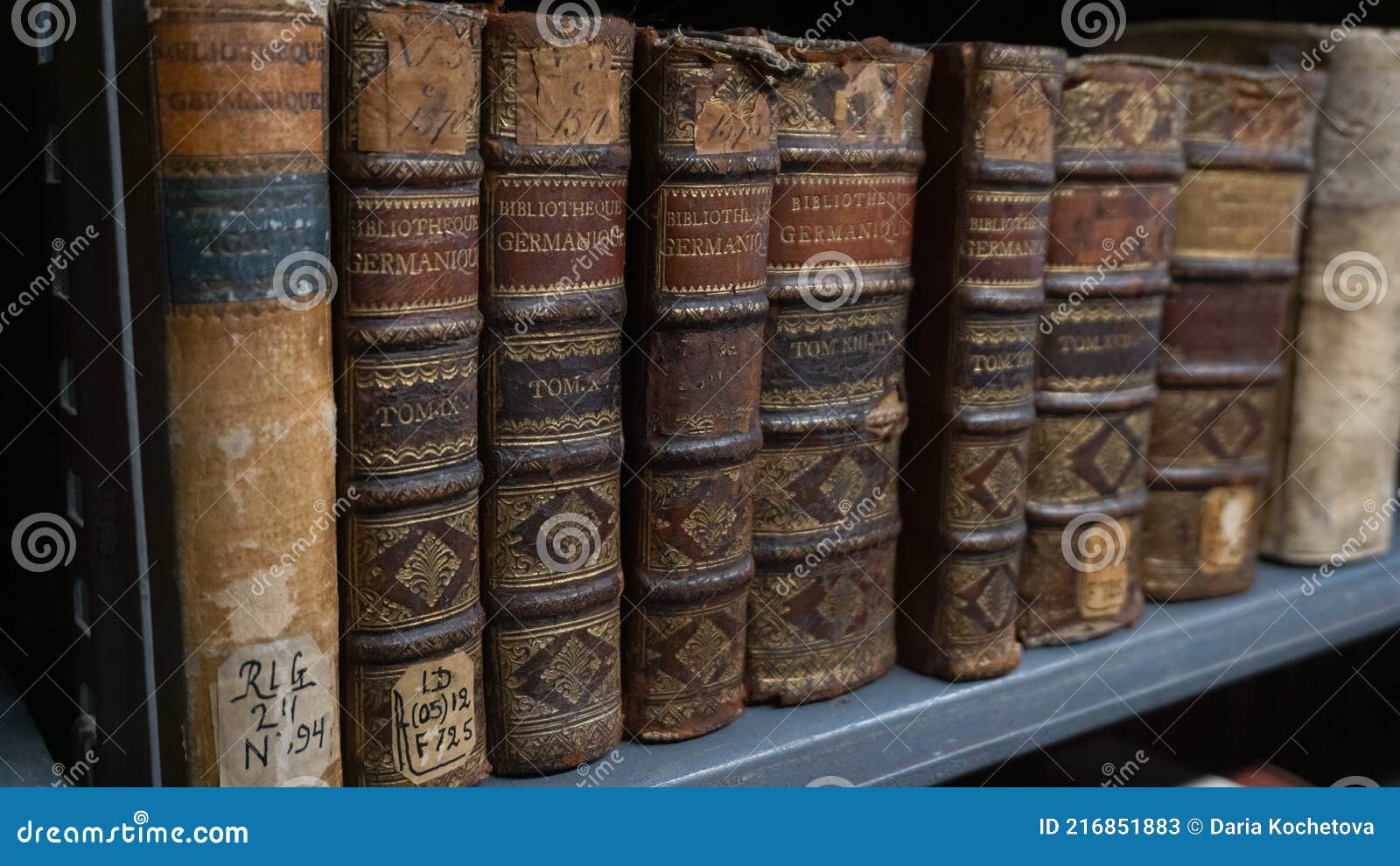 Old Ancient Books Gold Leather Binding Editorial Stock Photo - Image of ...