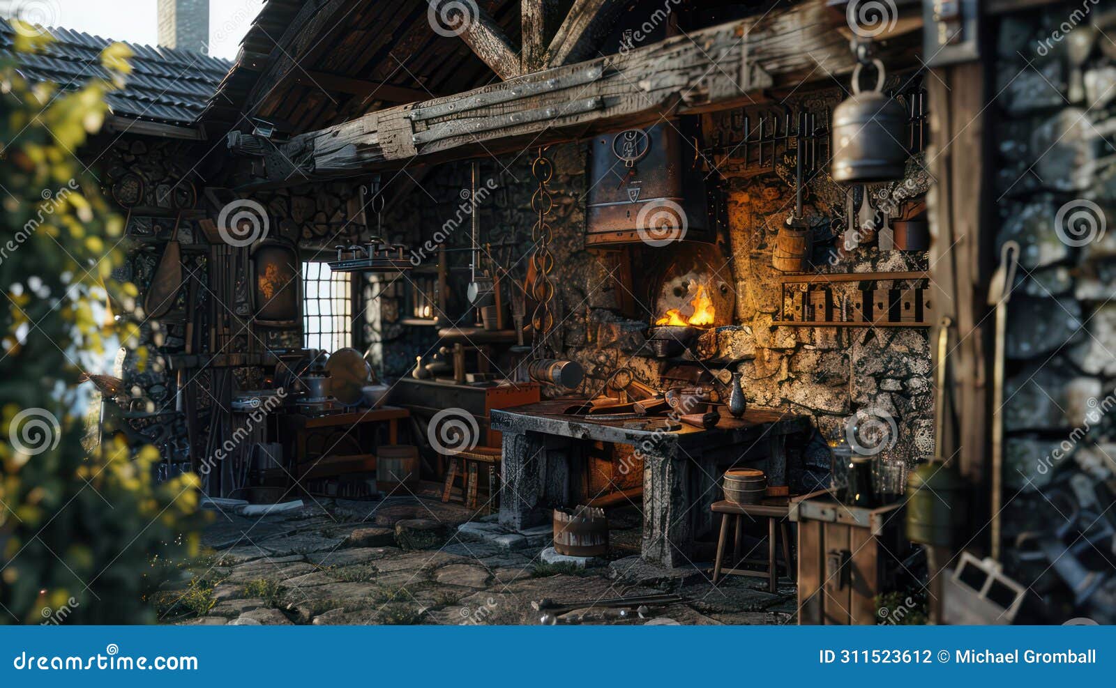 Old Ancient Forge Created with Generative AI. Old Medieval Architecture ...