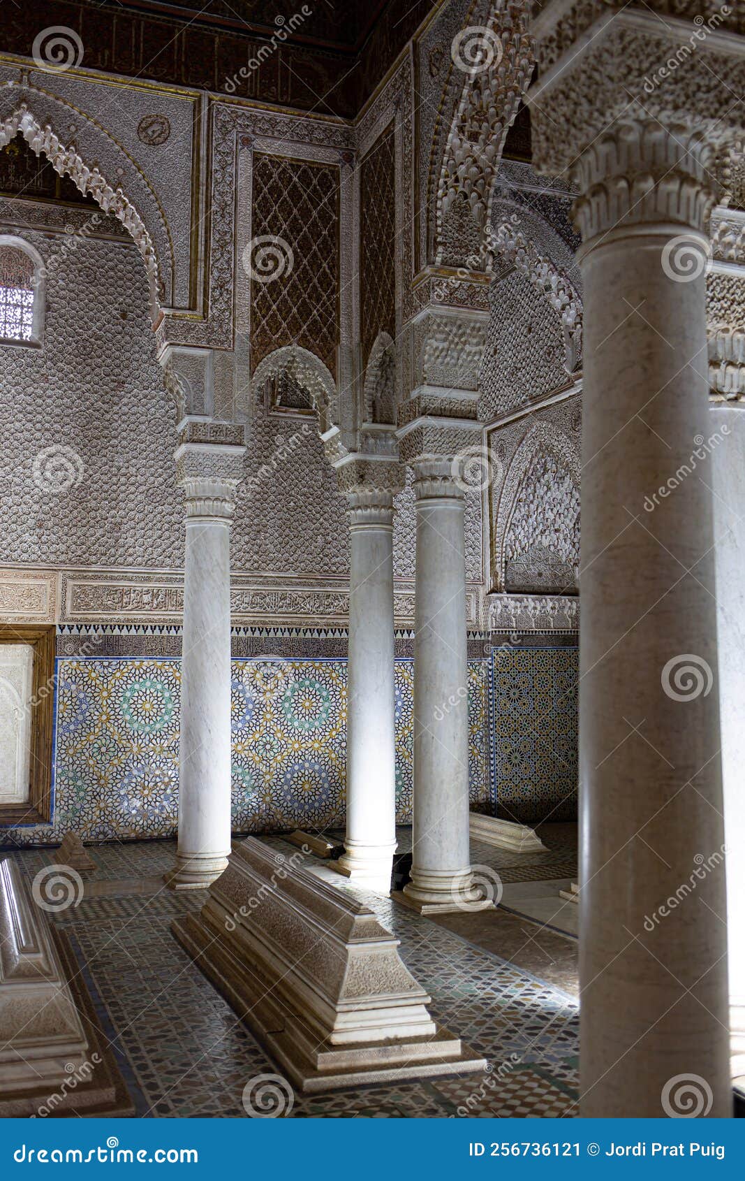 Old Ancient Graveyard with Tiled Walls and Columns Over Stone Tombs in ...