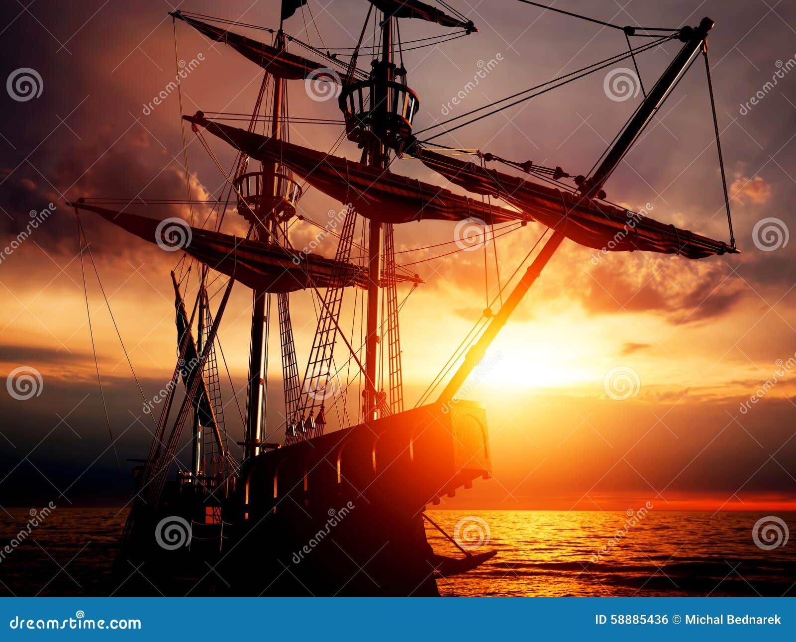 Pirate Ship Sailing On The Atlantic Ocean Royalty-Free Stock Image ...