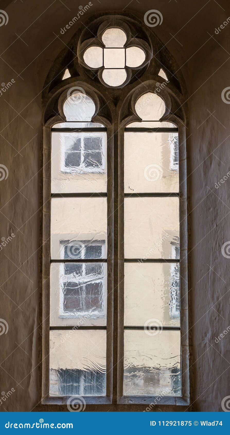 The Old and Ancient Window in Dark Room Stock Image - Image of stone ...