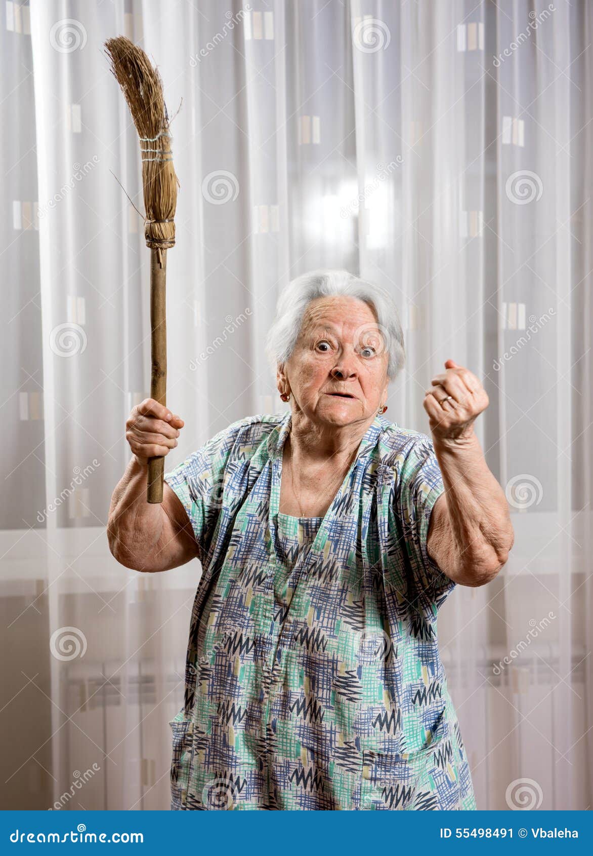 Old Angry Woman Threatening with a Broom Stock Image - Image of broom ...