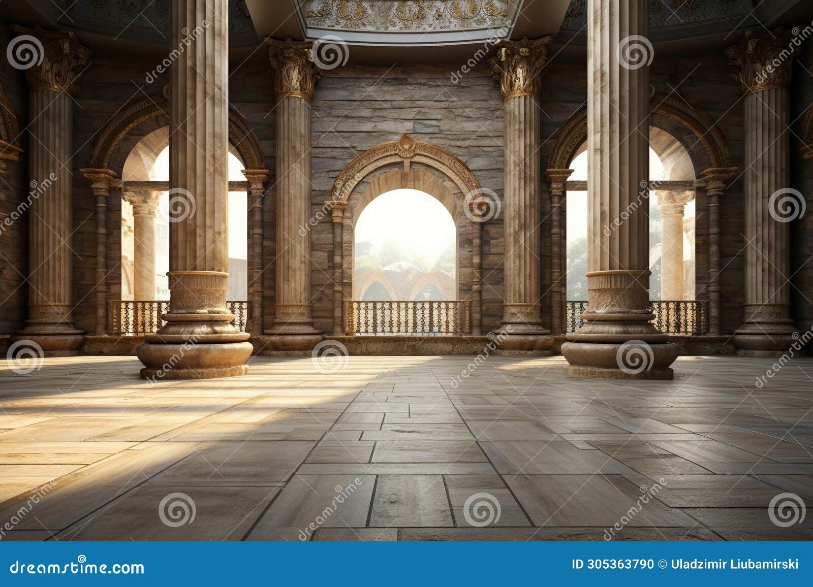 Old Antique Building with High Columns, View from the Inside. Generated ...
