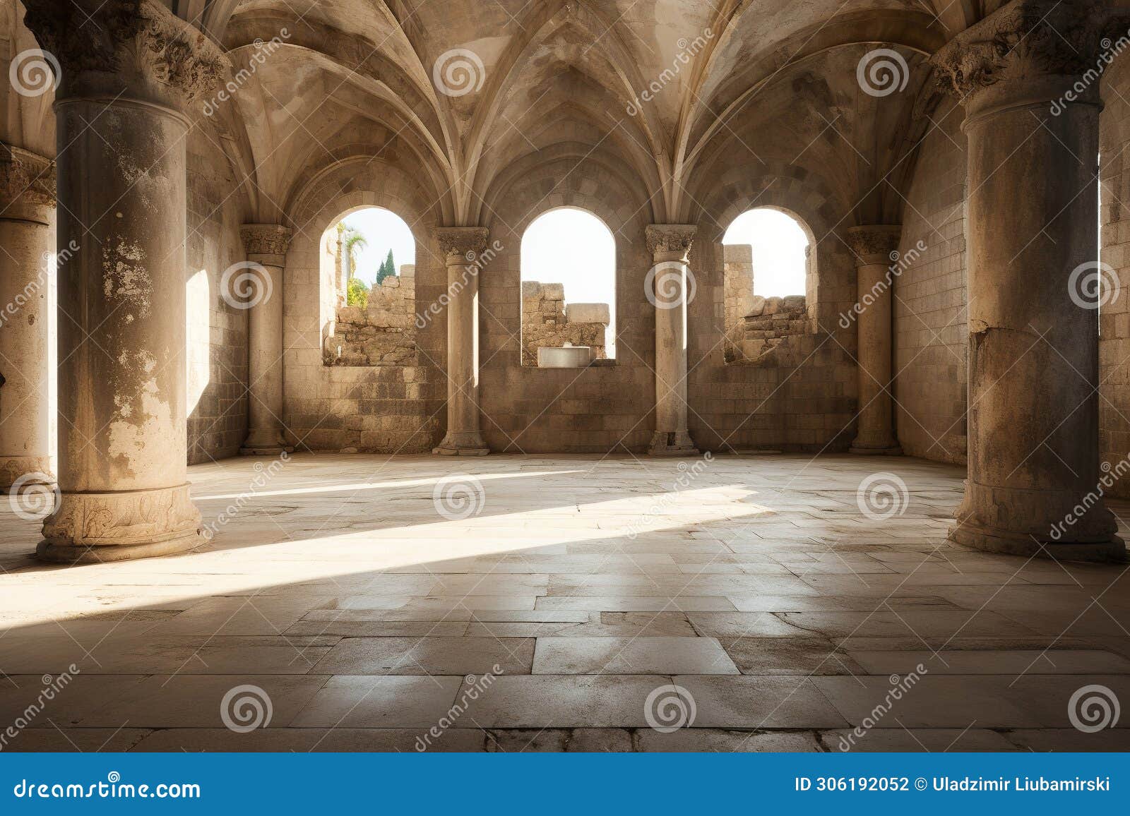 Old Antique Building with High Columns, View from the Inside. Generated ...