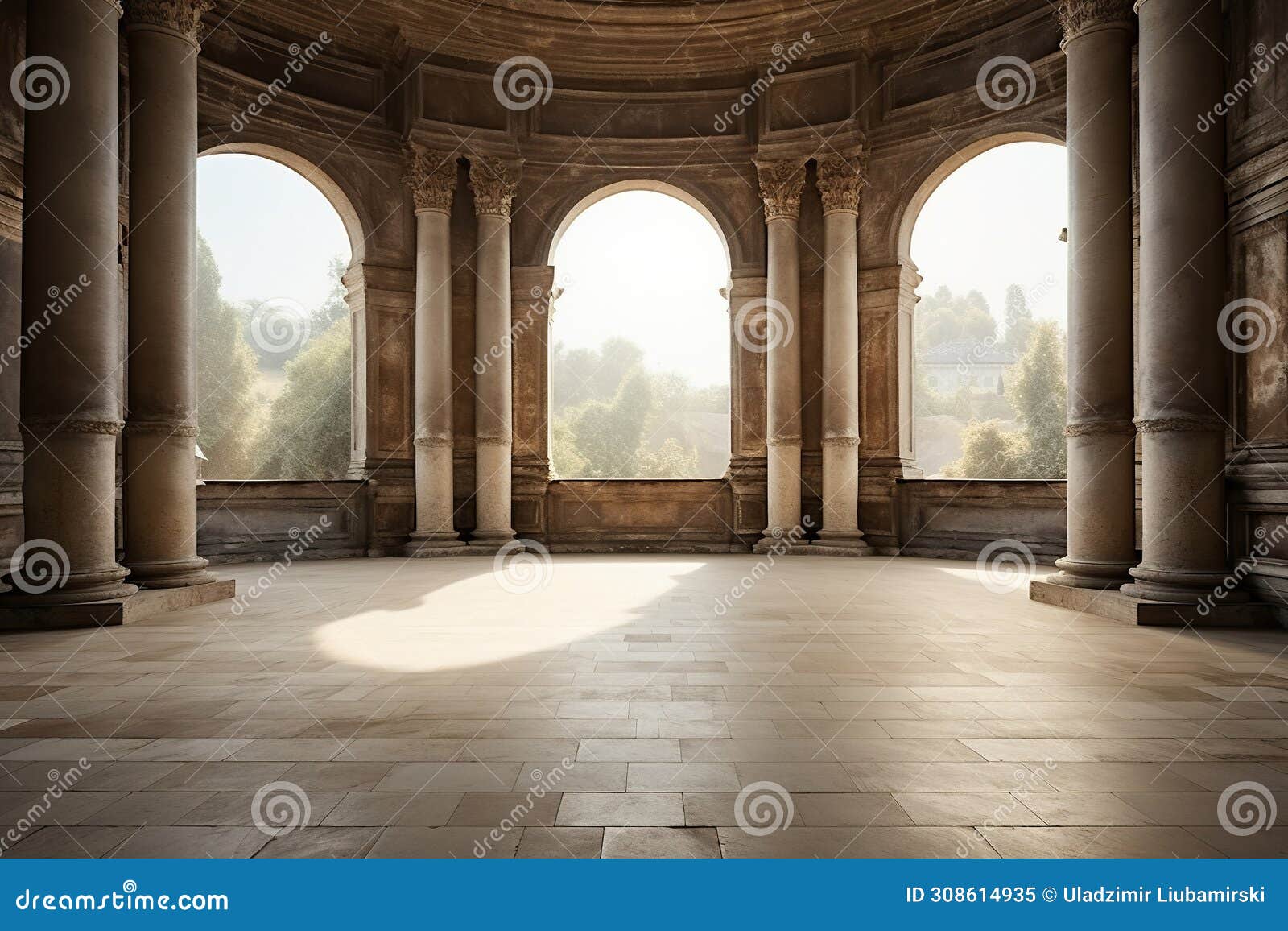 Old Antique Building with High Columns, View from the Inside. Generated ...