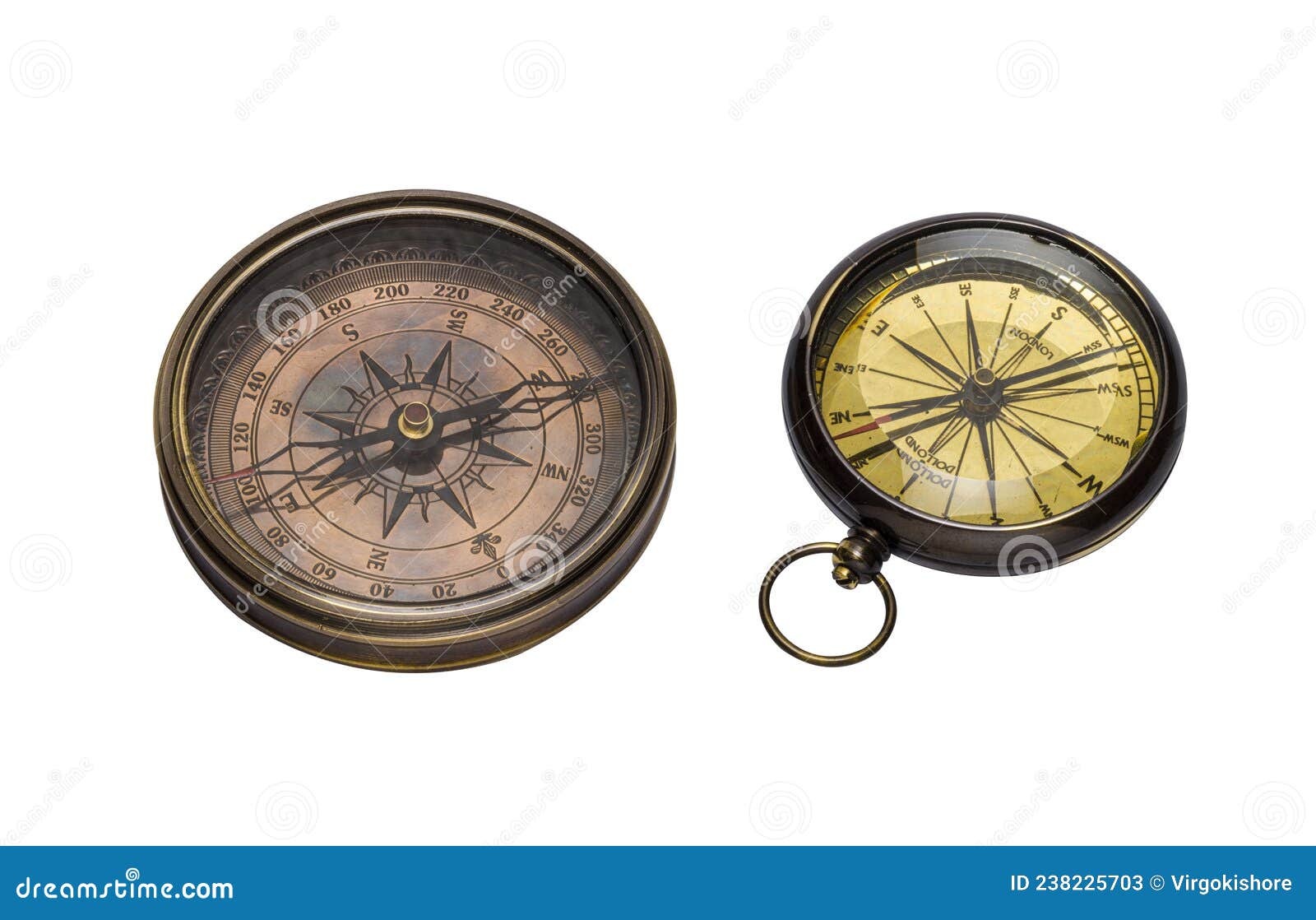 2 Old Antique Compasses Isolated on White Background Stock Image ...