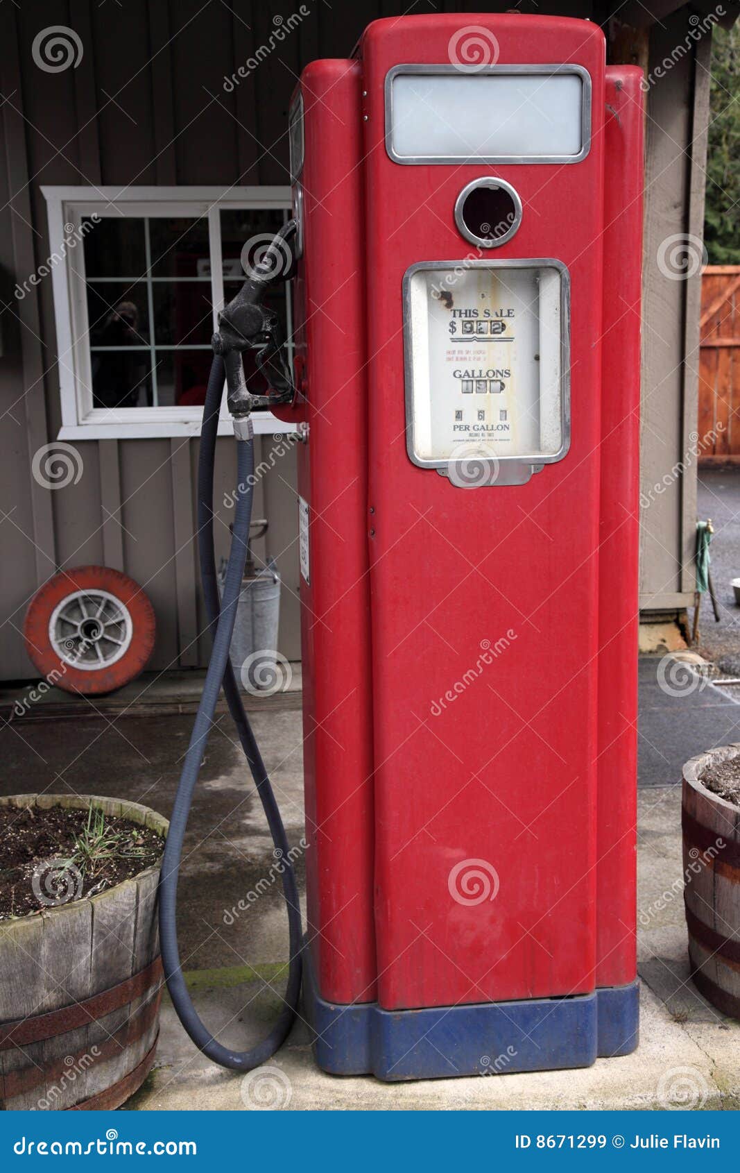 Old Antique Gas Pump in Front of Auto Business Stock Image - Image of ...