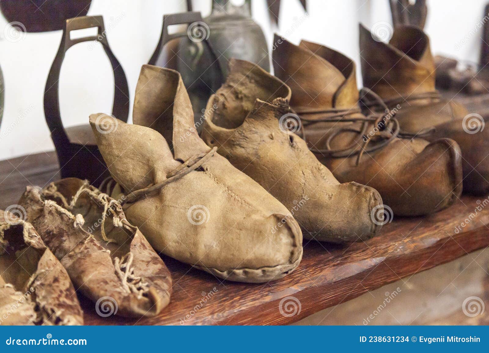 Old Antique Leather Shoes 13-14 Centuries Stock Photo - Image of ...