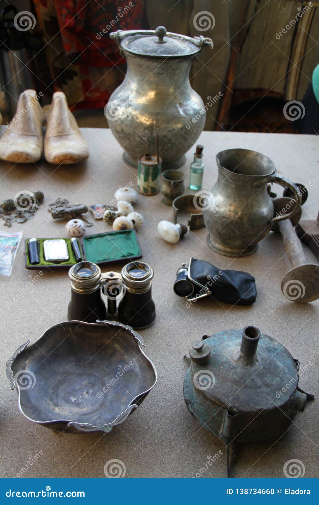 Old Antique Objects at Bazaar on Sale Stock Photo - Image of gift ...