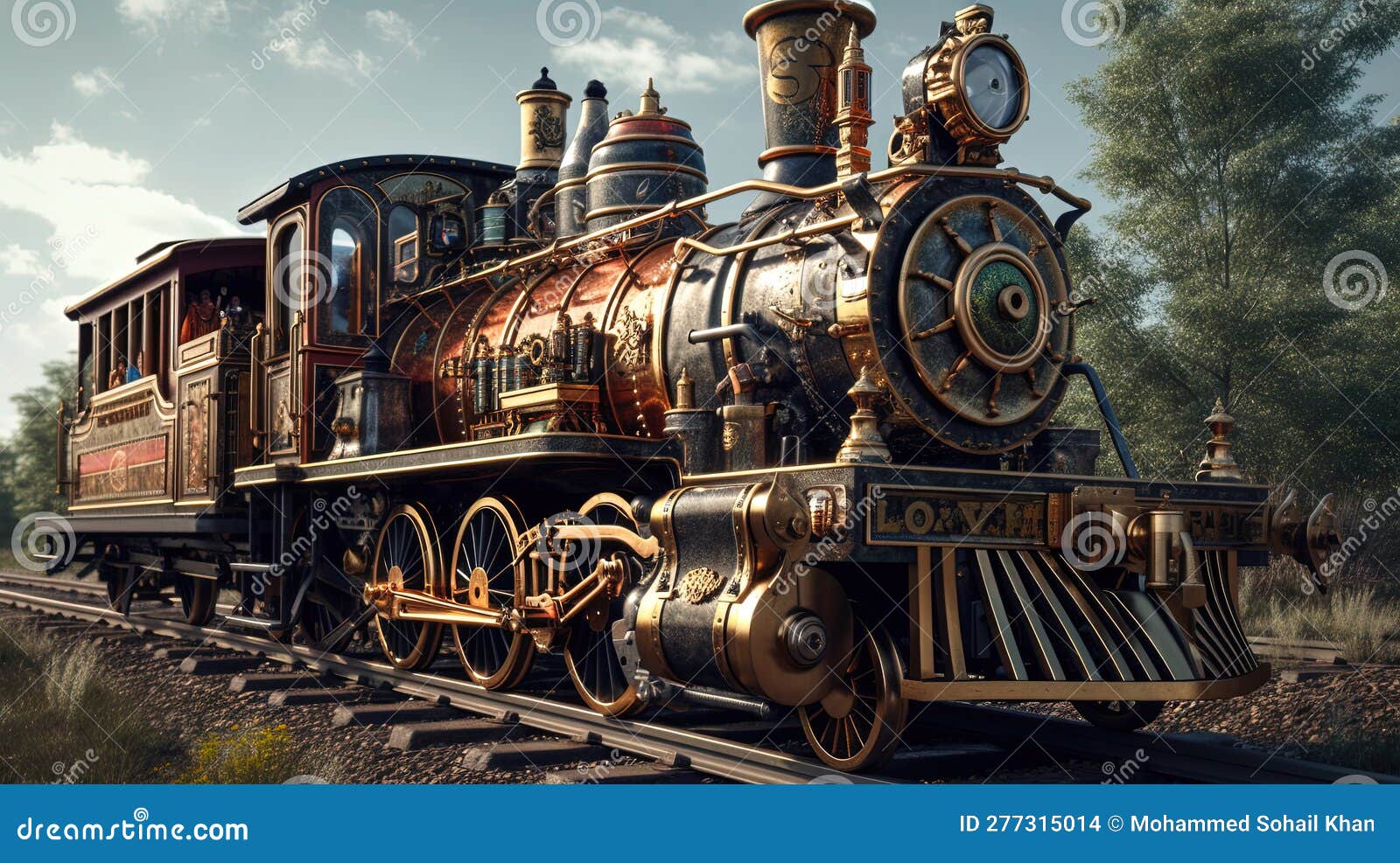 Old Antique Train Engine on Track AI Generative Stock Illustration ...