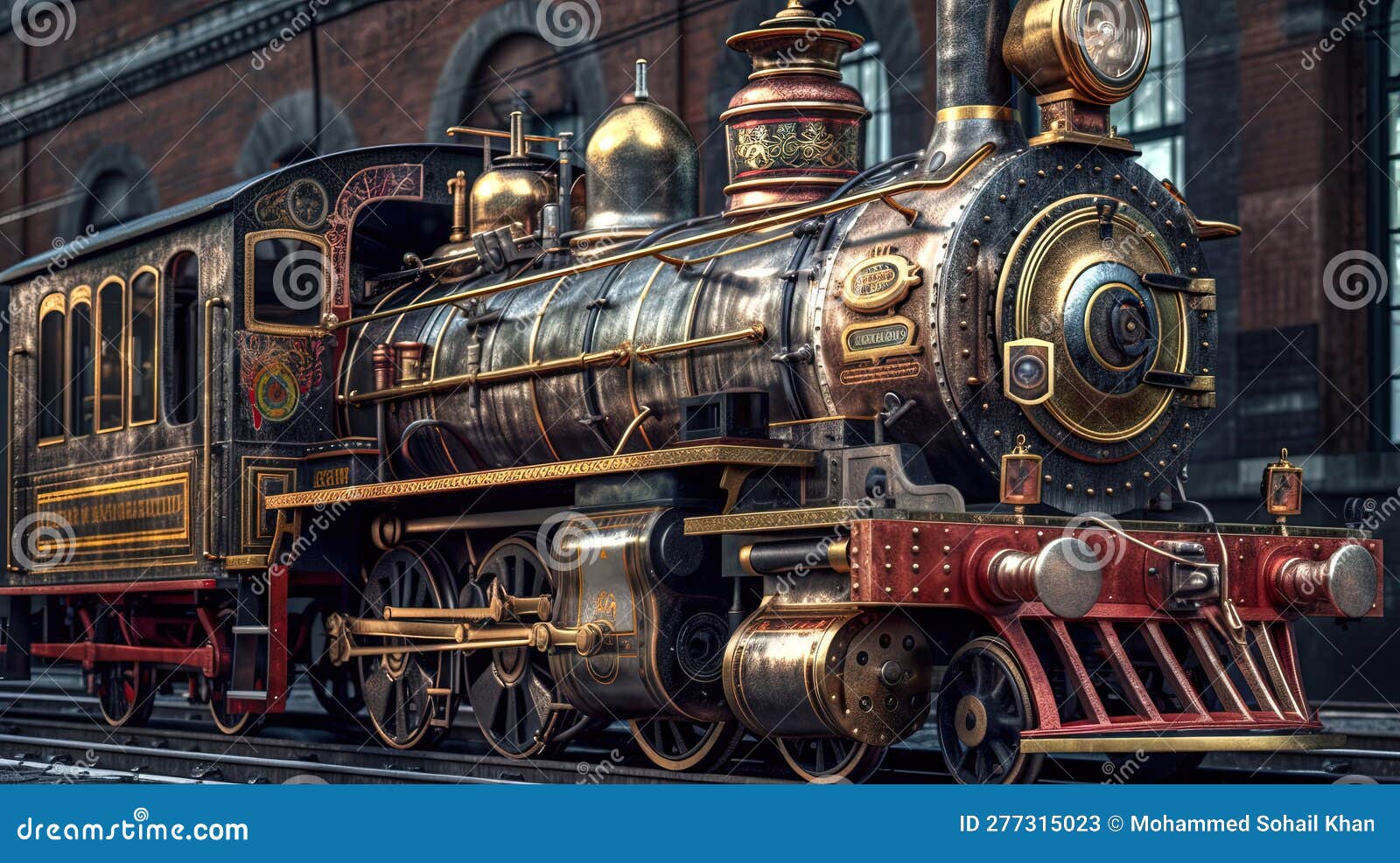 Old Antique Train Engine on Track AI Generative Stock Illustration ...