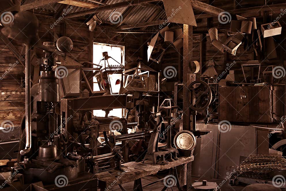 Old Antique Vintage Workshop Stock Photo - Image of clutter, workshop ...