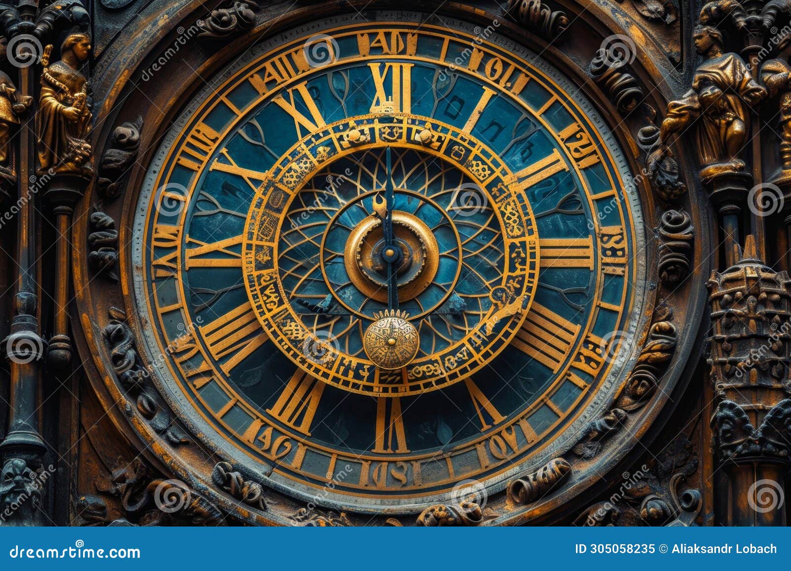 An Old Antique Wall Clock. an Unusual Clock is Built into the Wall ...