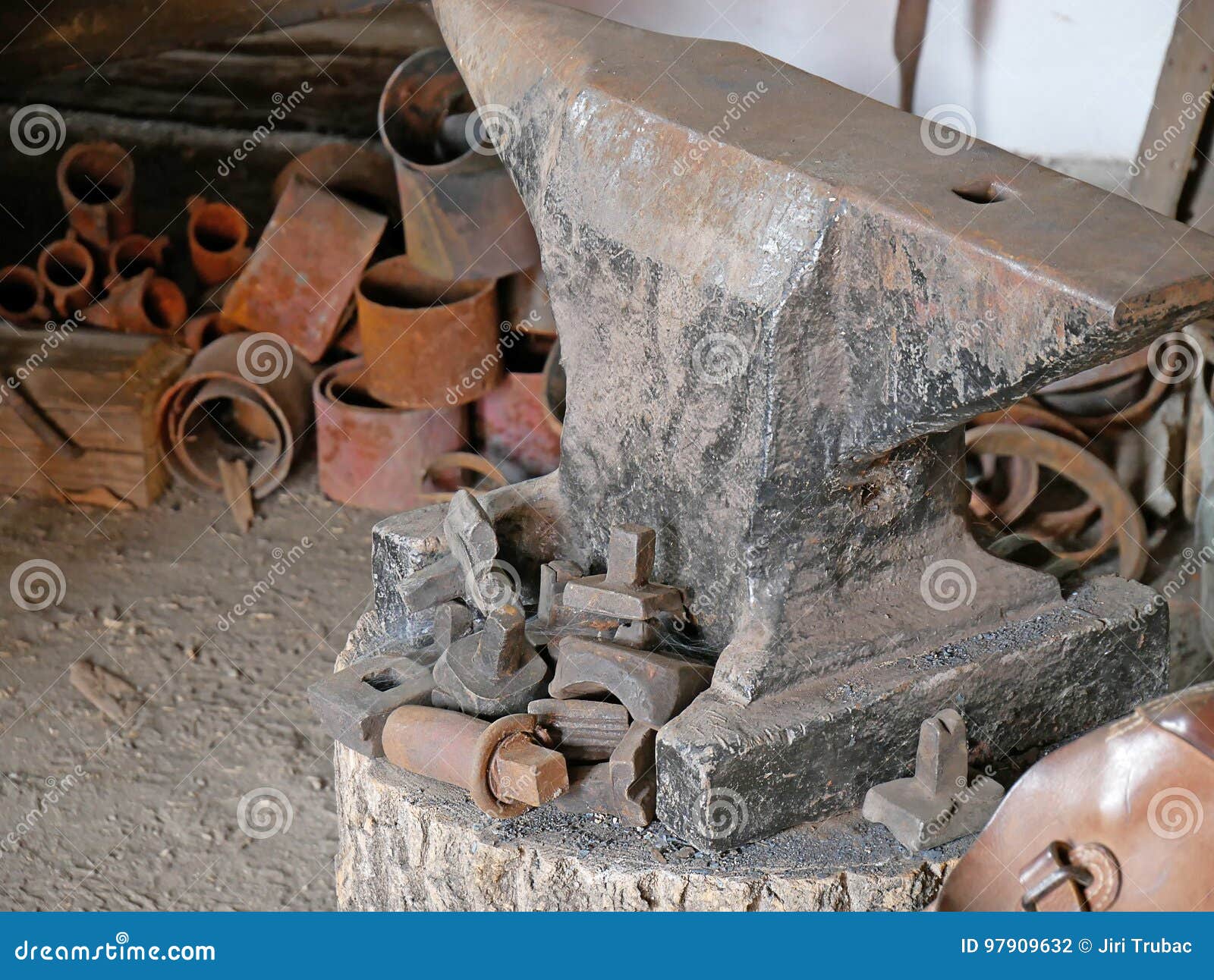 Old anvil in a forge. stock photo. Image of metal, craft - 97909632