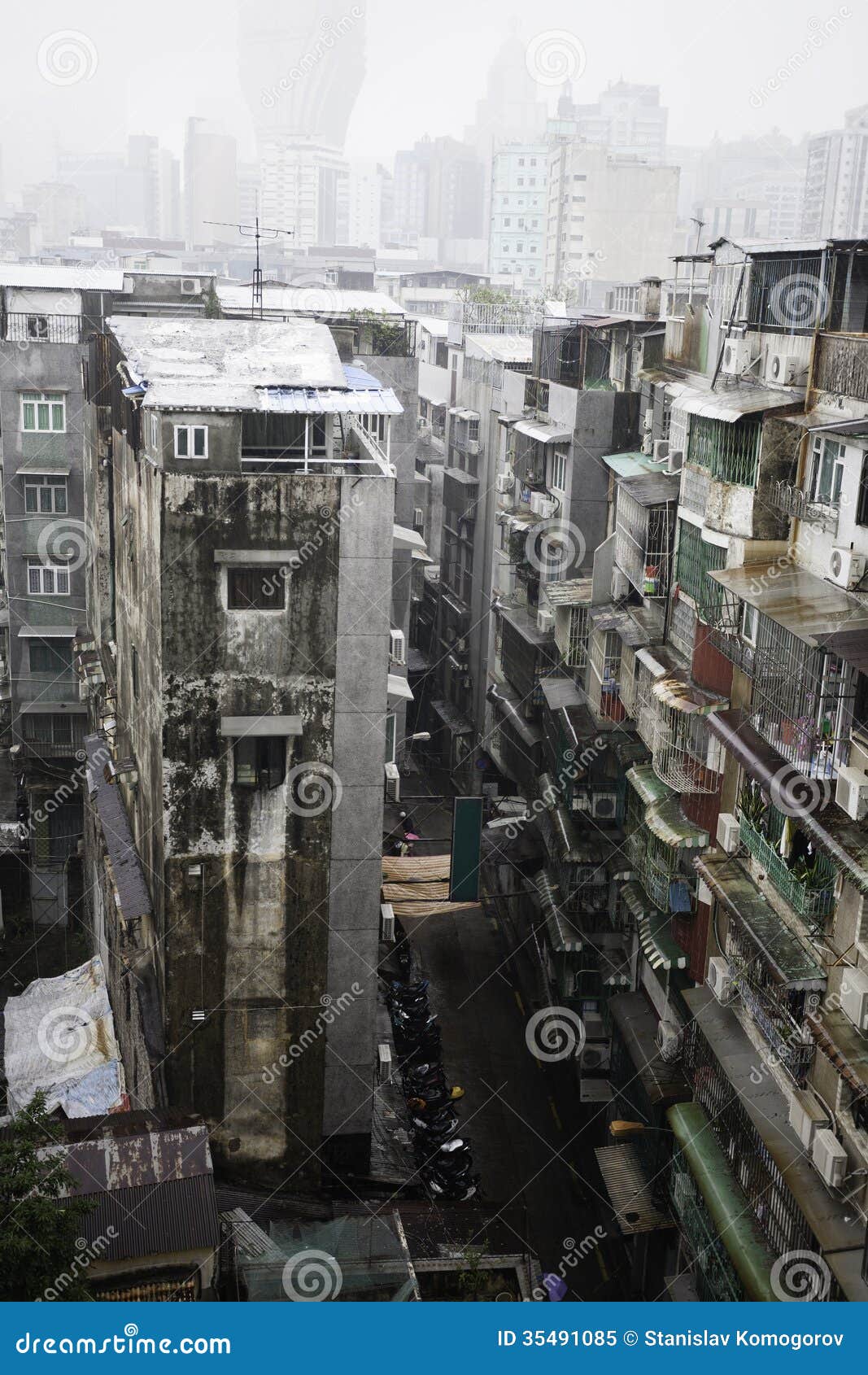 Old Apartment Blocks Macau China on a Rainy Day. Stock Image - Image of ...
