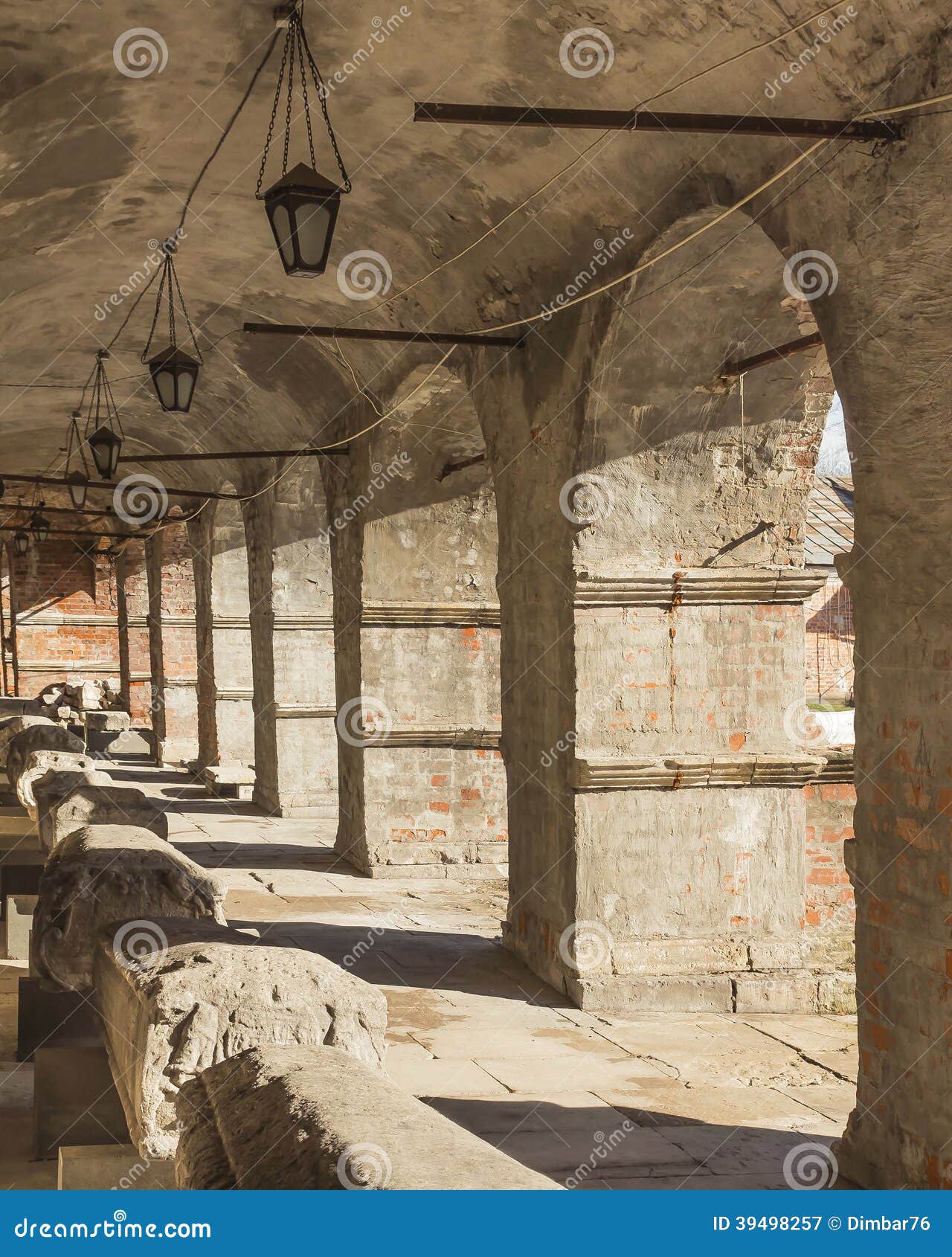 Old Arched Colonnade of Red Brick Stock Image - Image of infinity ...