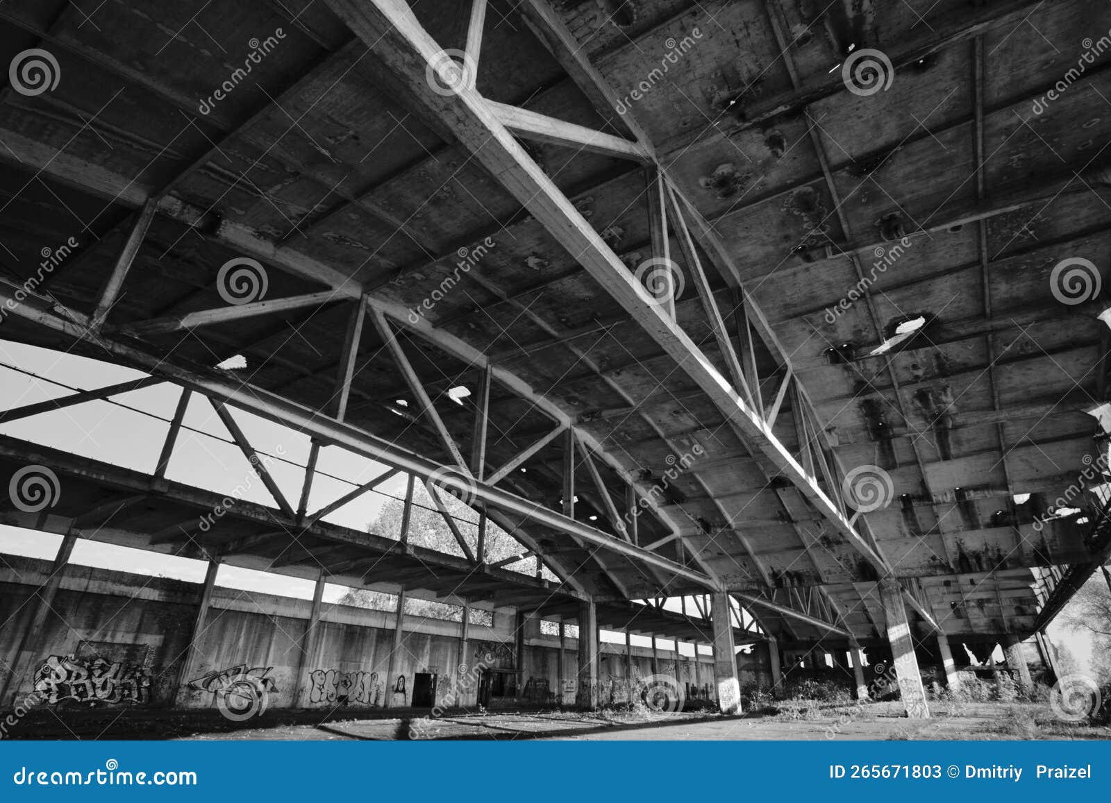 Old Arched Metal Structures Abandoned Air Hangar. Stock Image - Image ...